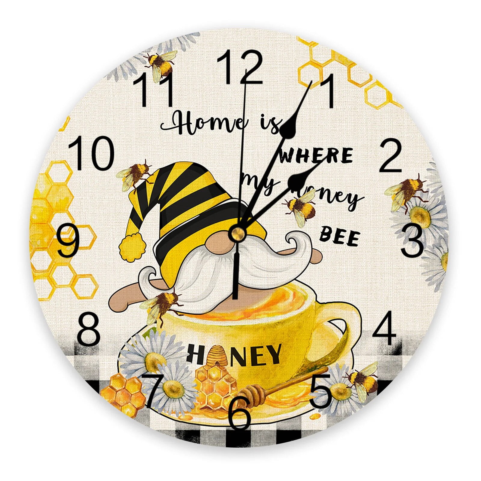 Pastoral Style Bee Daisy Plaid Wall Clock Large Modern Kitchen Dinning ...