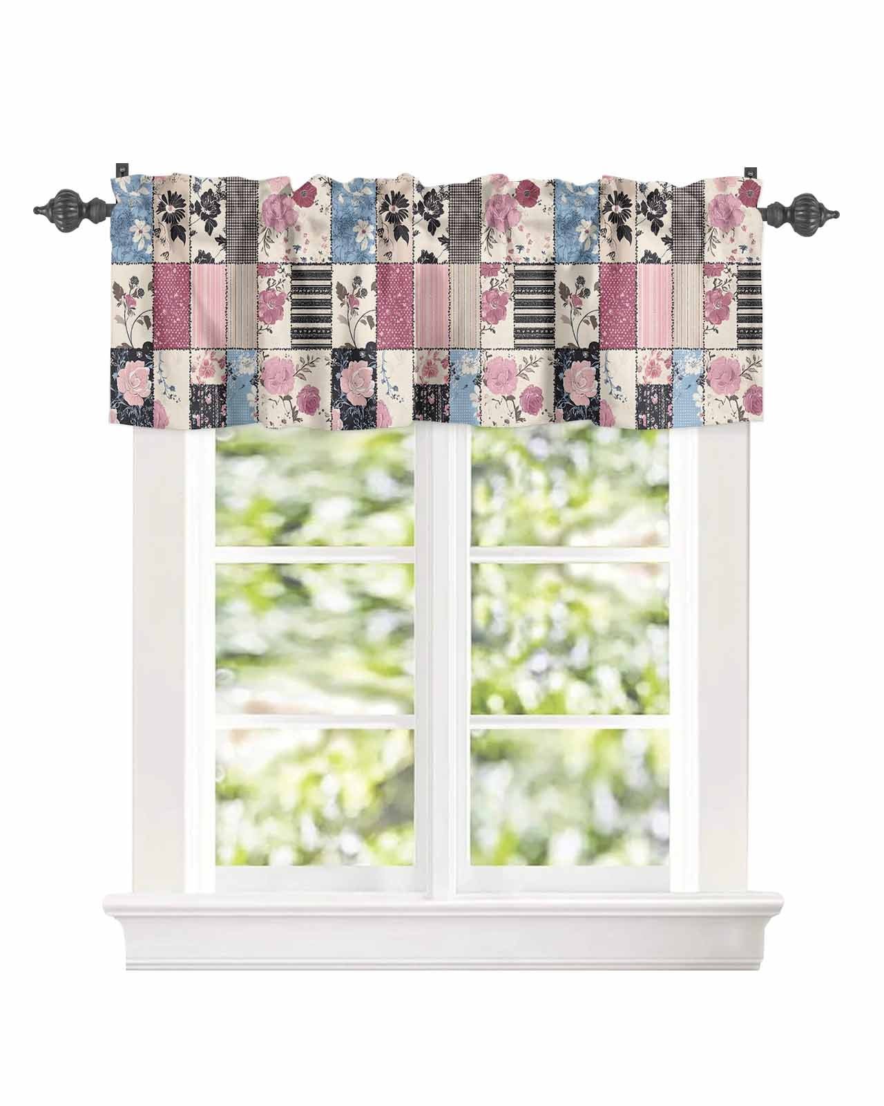 Pastoral Style Flowers Pink Patchwork Window Valances for Kitchen,Rod ...