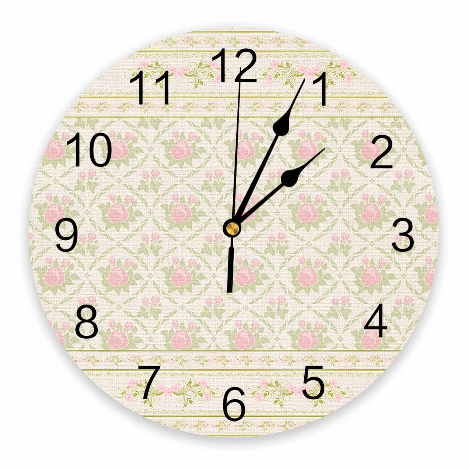Pastoral Style Flowers Plants PVC Wall Clock Bedroom ration Wall Clock ...