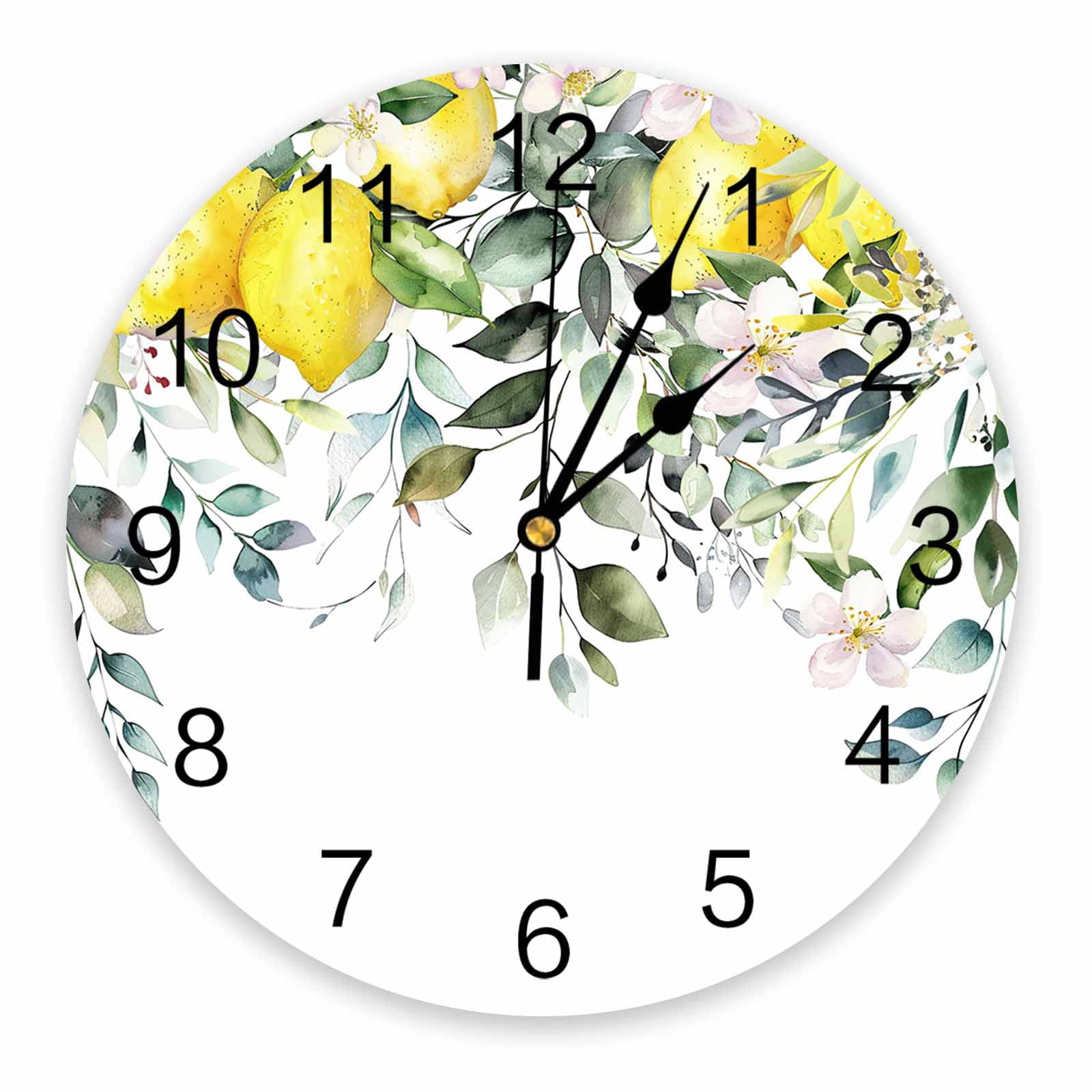 Pastoral Style Plants Leaves Lemon PVC Wall Clock Bedroom ration Wall ...