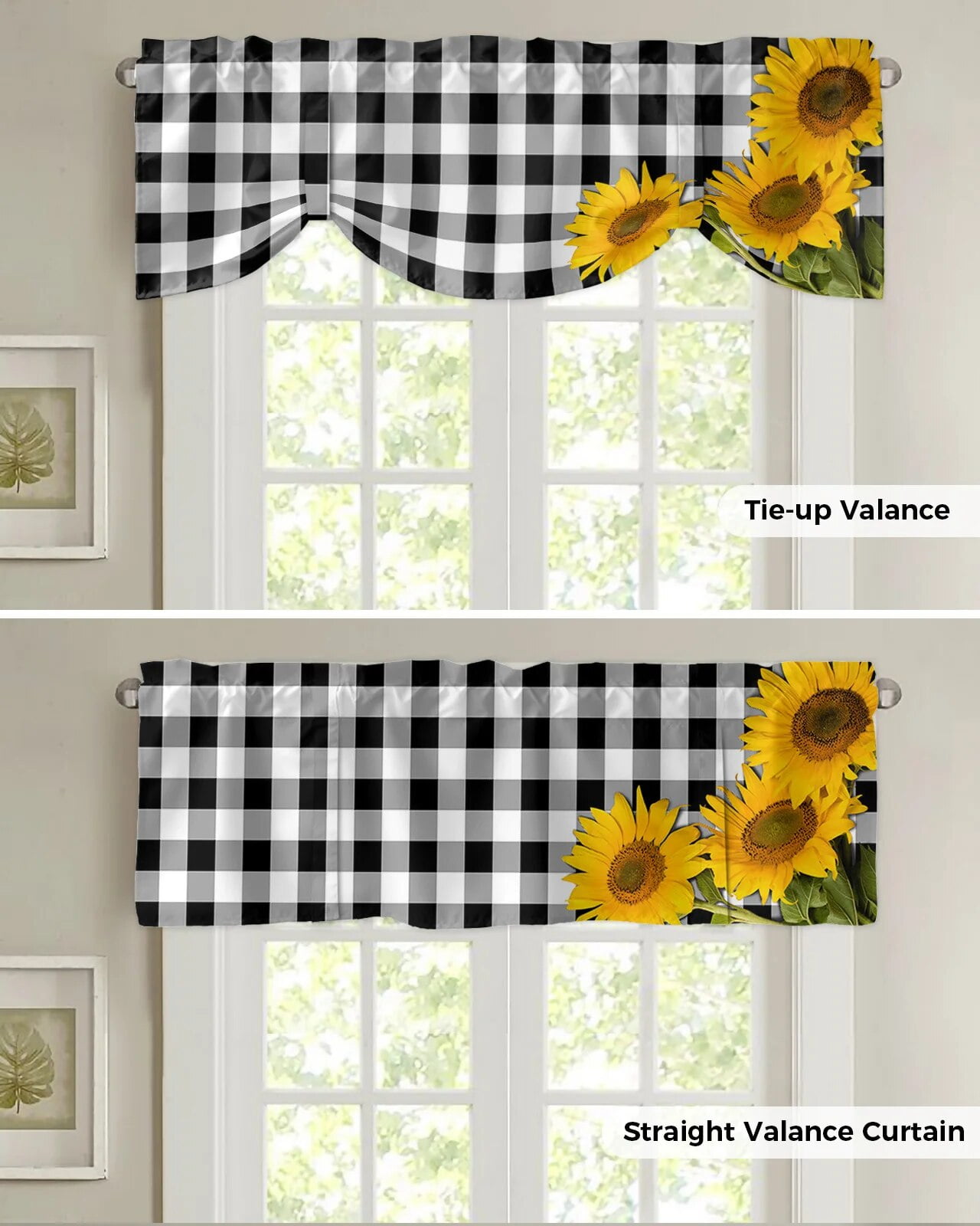 Pastoral Style Sunflower Yellow Lattice Curtain Rod Pocket Short ...