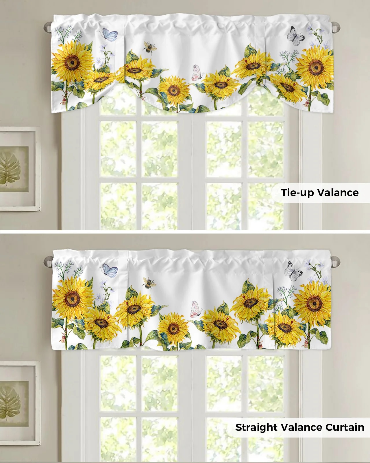Pastoral Style Sunflower Yellow Lattice Curtain Rod Pocket Short ...