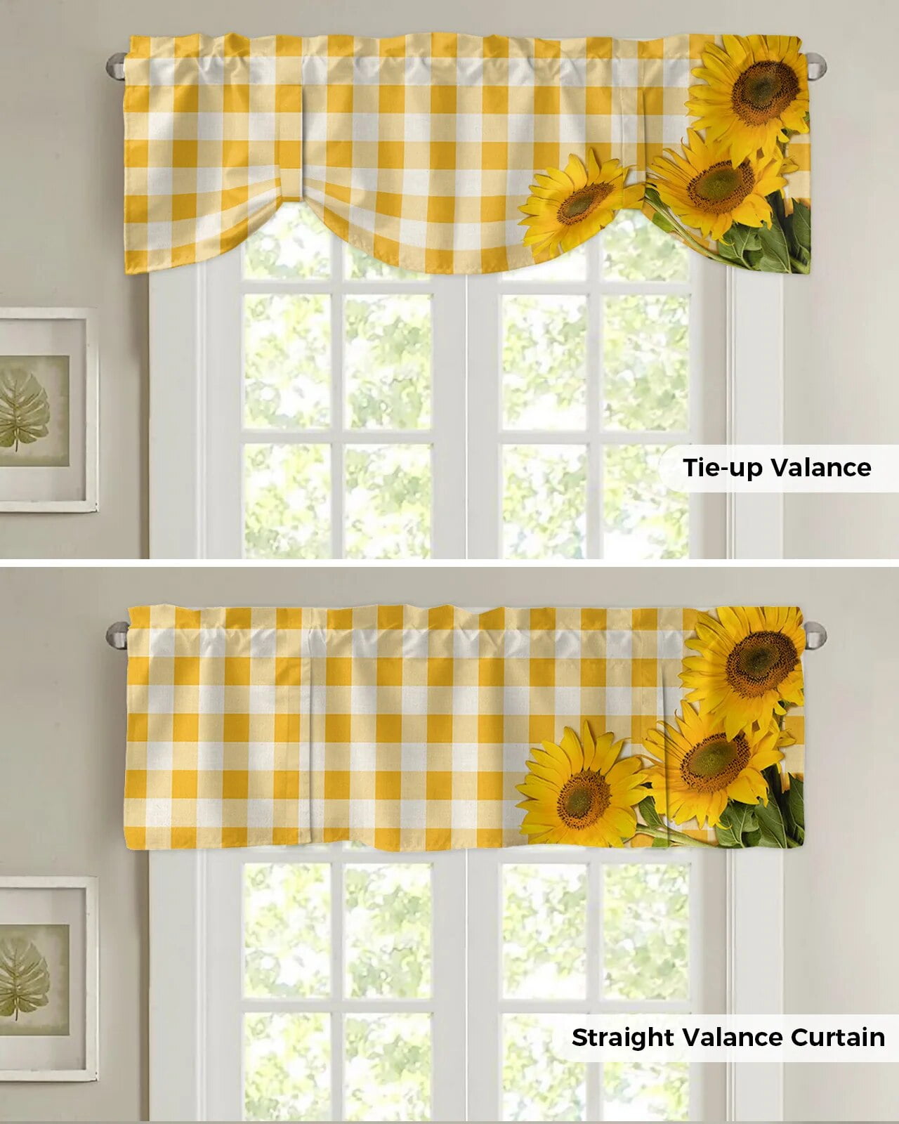 Pastoral Style Sunflower Yellow Lattice Curtain Rod Pocket Short ...