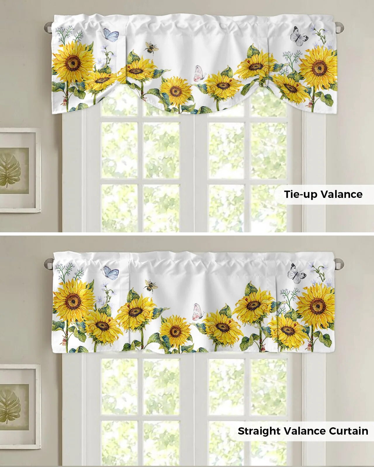 Pastoral Style Sunflower Yellow Lattice Curtain Rod Pocket Short ...
