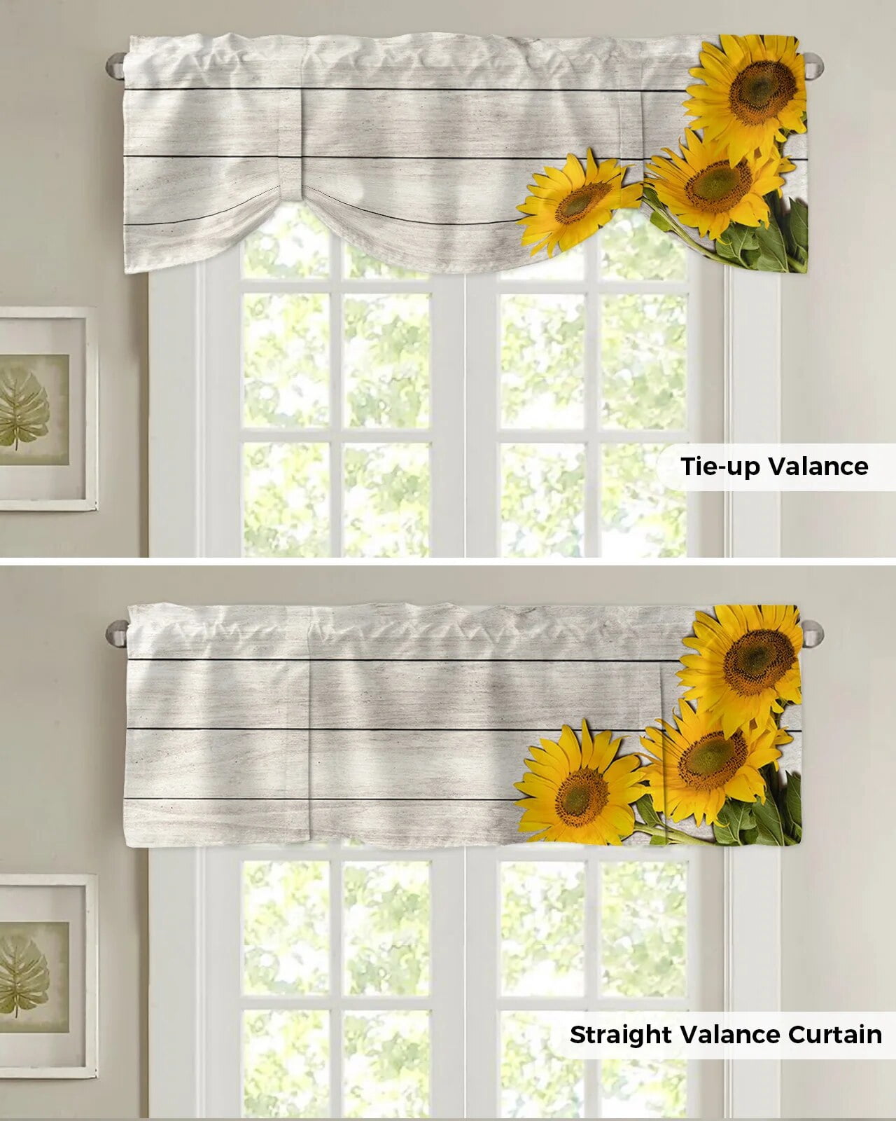 Pastoral Style Sunflower Yellow Lattice Curtain Rod Pocket Short ...