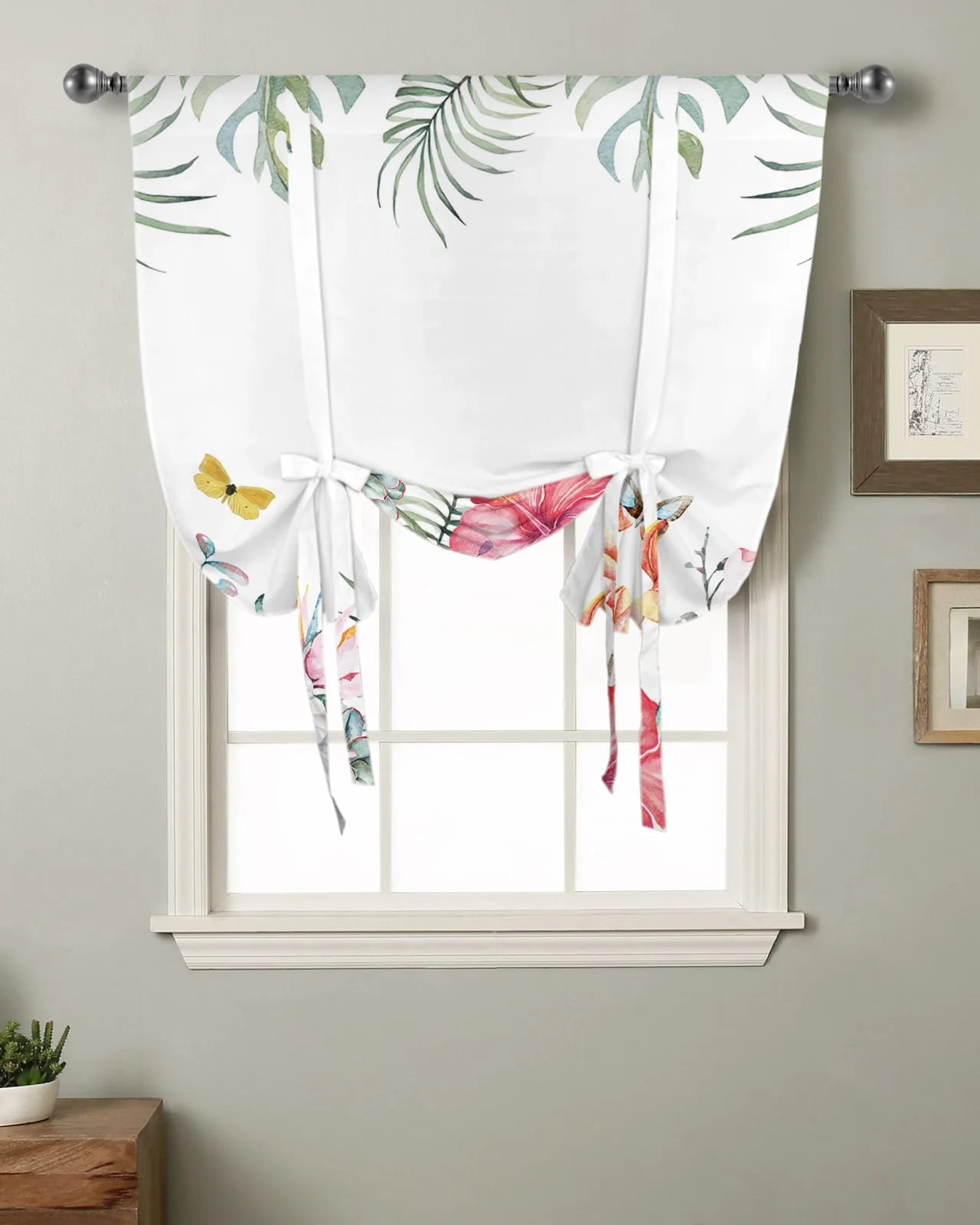 Pastoral Style Tropical Plants Flowers Butterfly Kitchen Short Window ...