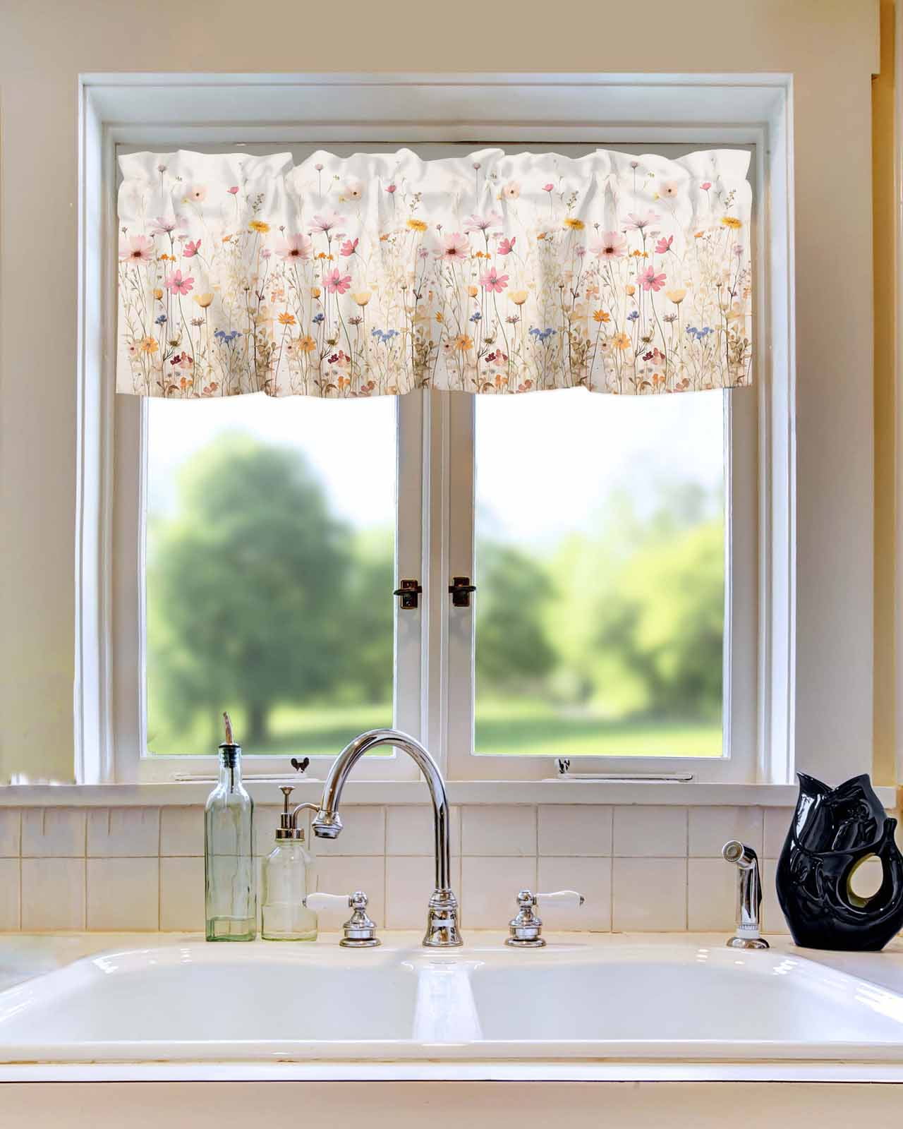 Pastoral Style Wildflower Field Window Valances for Kitchen,Rod Pocket ...