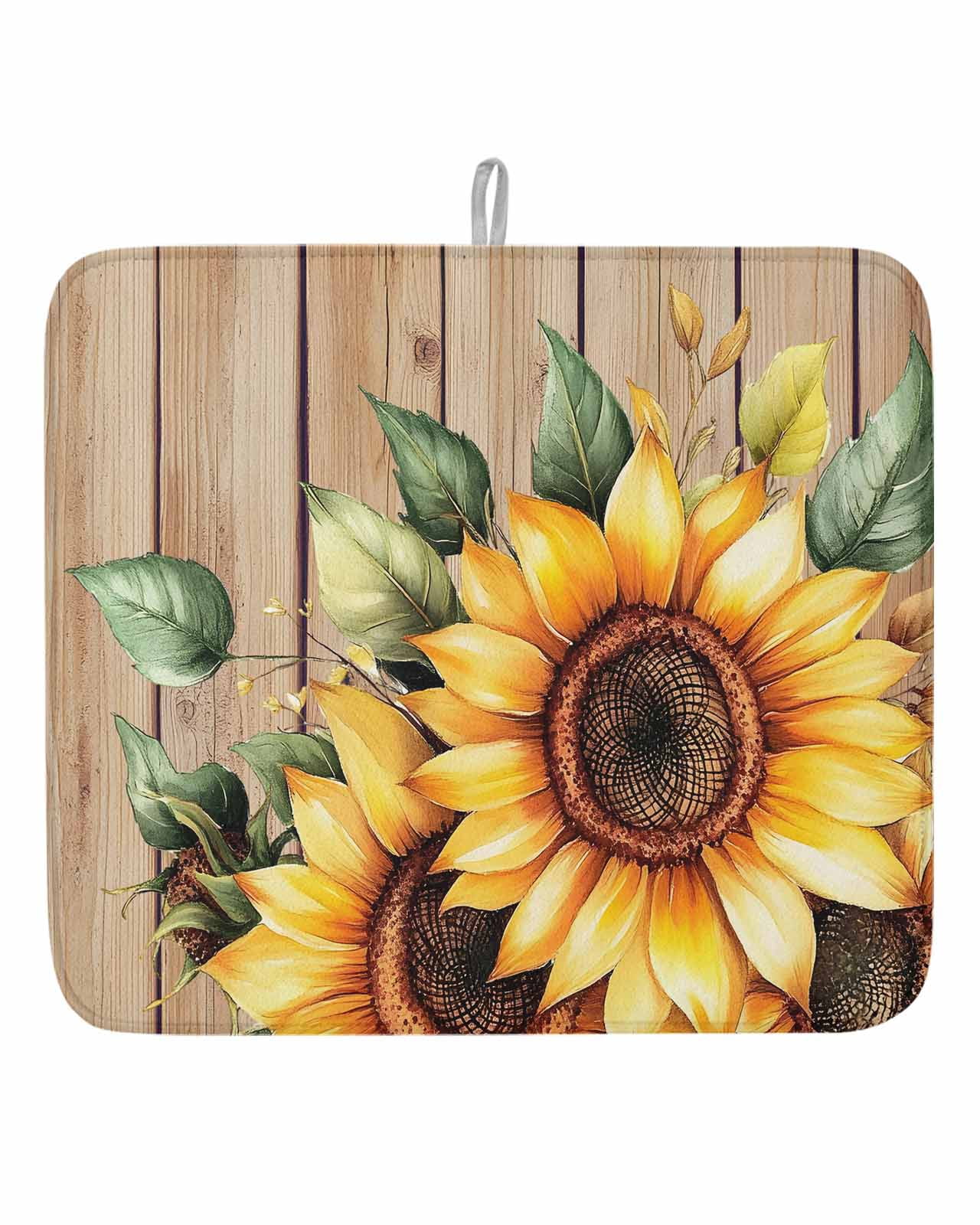 Pastoral Sunflower Dish Drying Mat 16x18 inch Country Foral Vintage ...