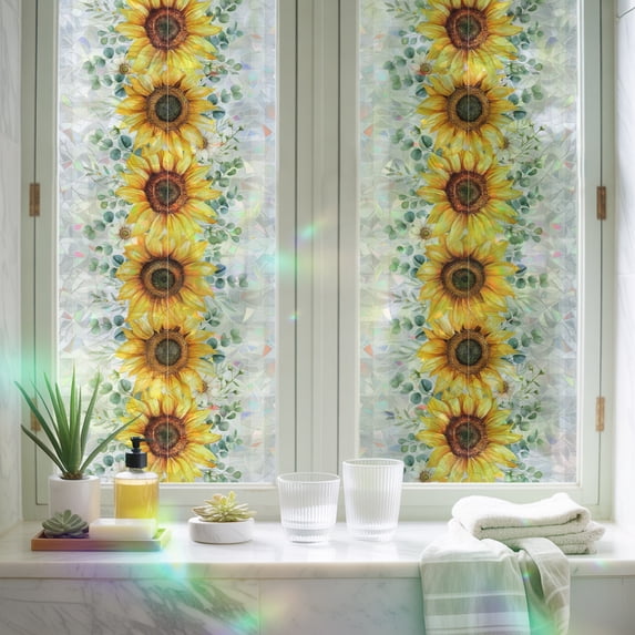 Pastoral Sunflower Gray Buffalo Plaid Window Privacy Film,Decorative ...
