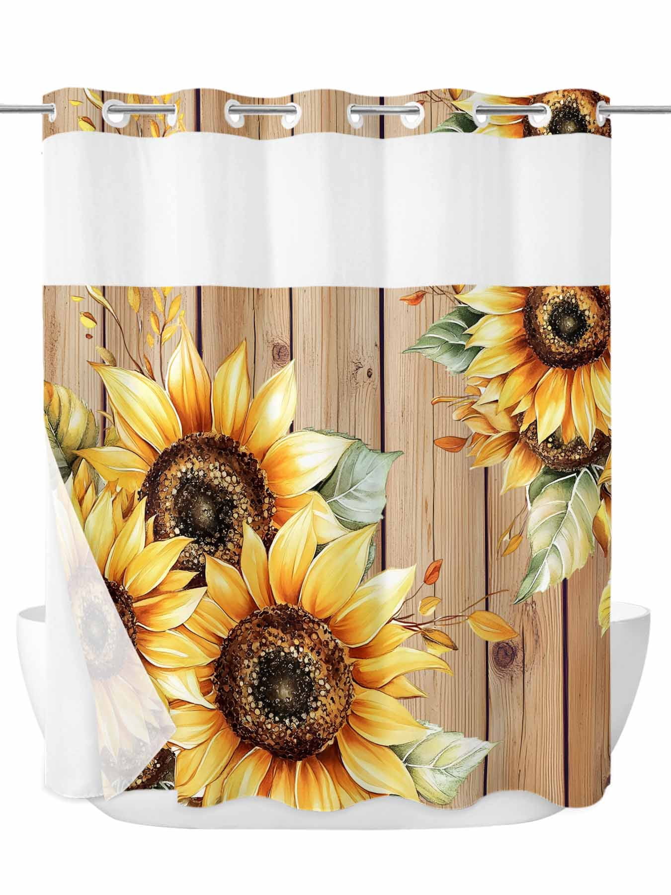 Pastoral Sunflower No Hook Shower Curtain and Liner Set Plant Country ...