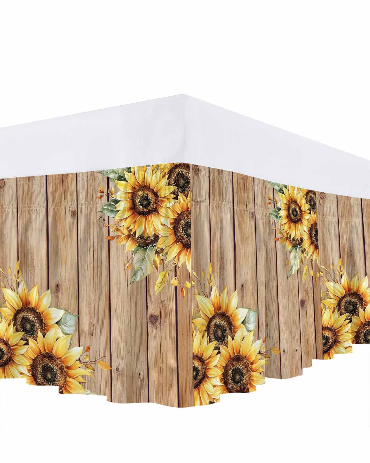 Pastoral Sunflower Ruffle Bed Skirt Queen Size Plant Country Vintage ...