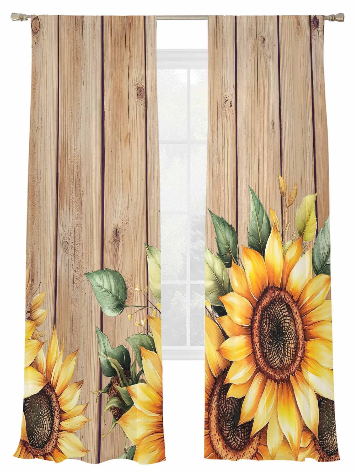 Pastoral Sunflower Sheer Curtains for Living Room Bedroom, Country ...