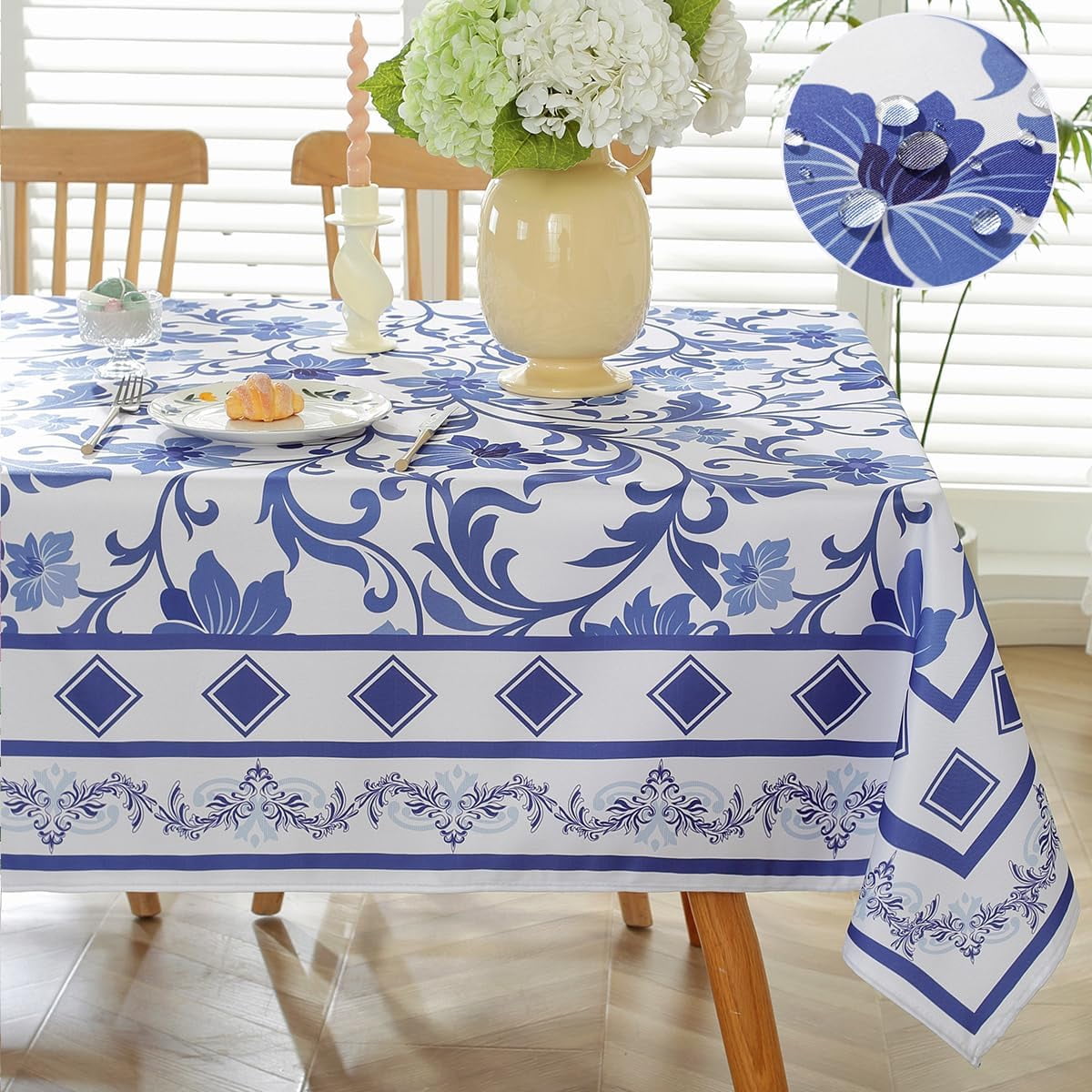 Pastoral Tablecloth Rectangle 60 x 120 Inch Blue Flower Print French ...