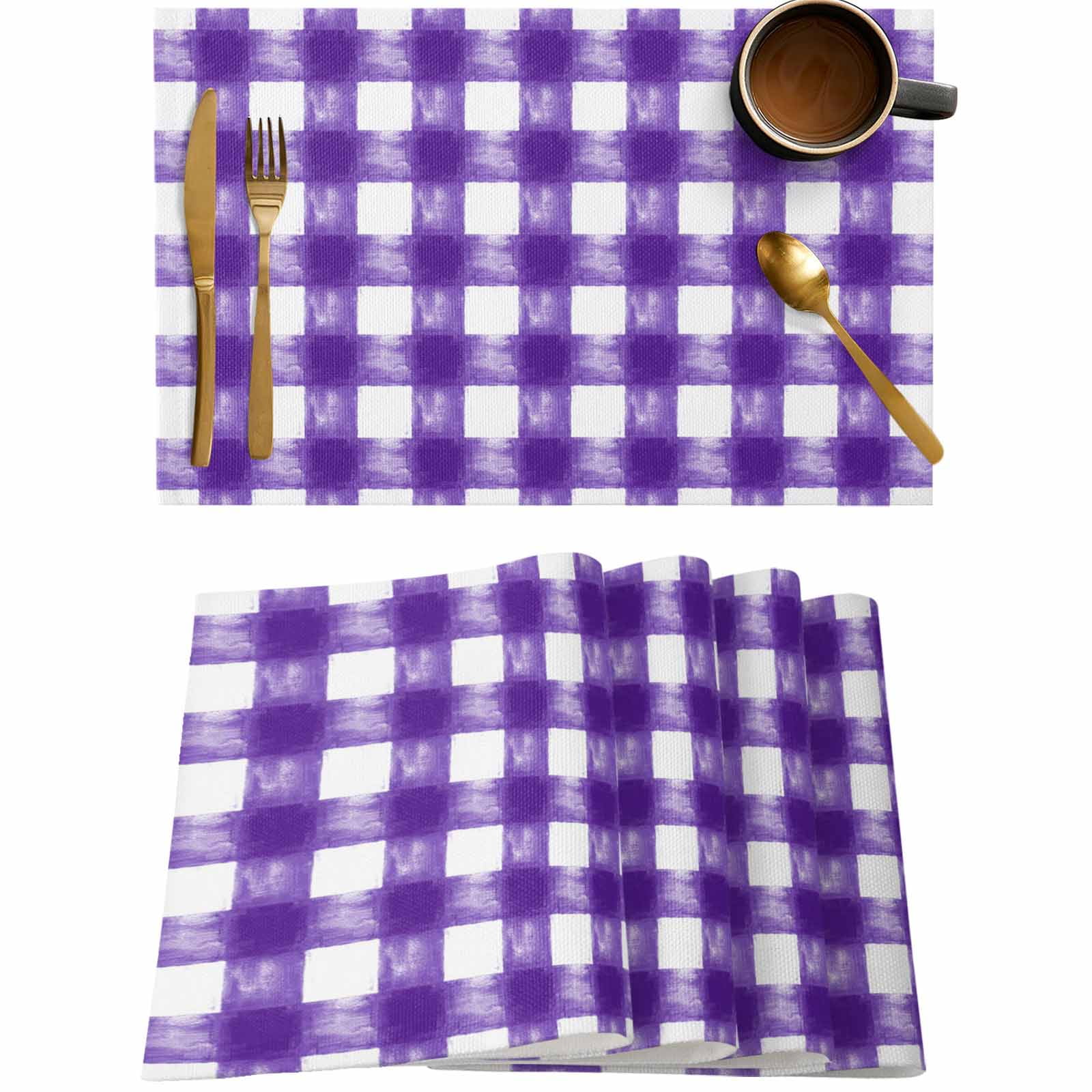 Pastoral Watercolor Purple White Grid Placemats Set of 4,Wipeable ...
