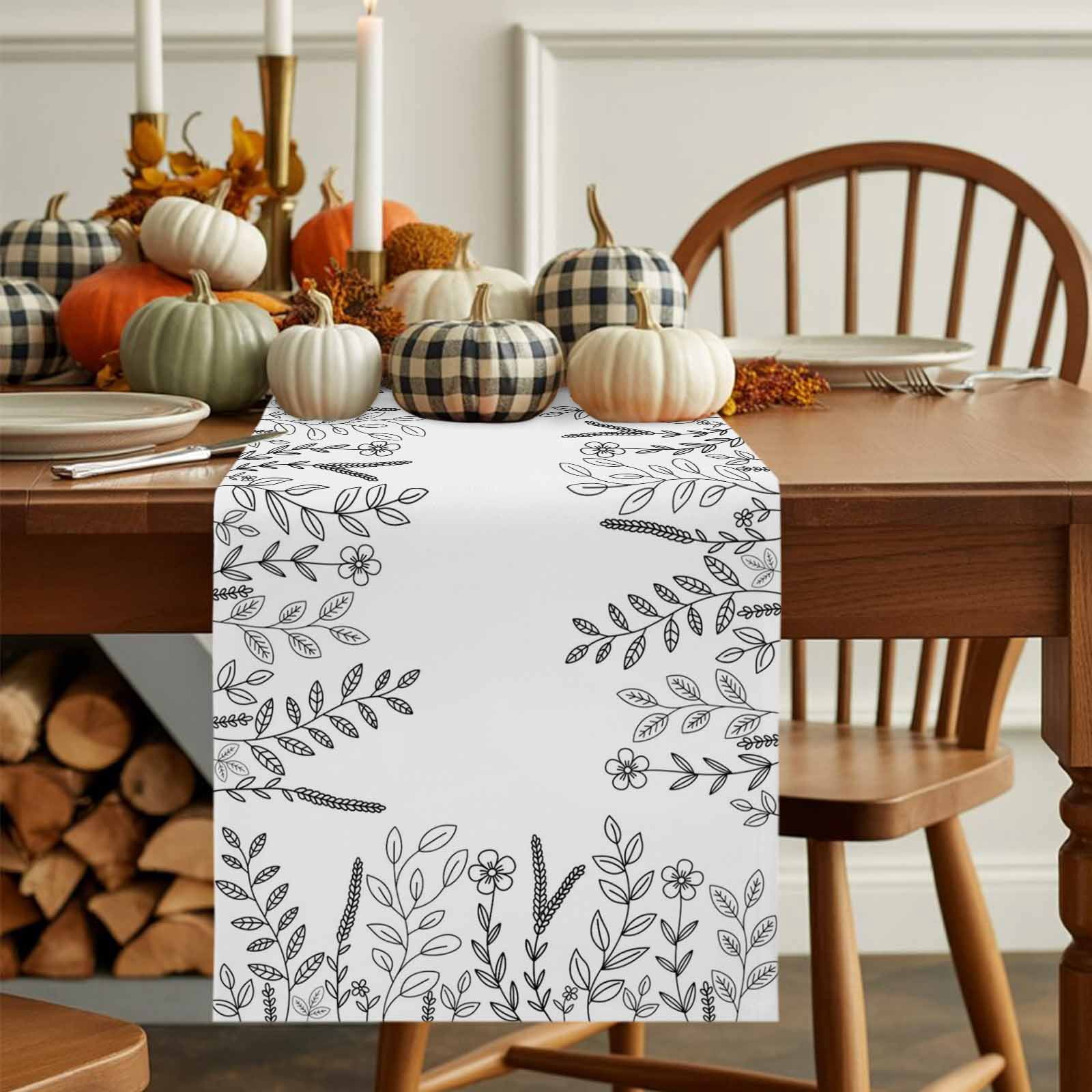 Pastoral Wheat Ear Flower Leaf Table Runner 13x36in Non-Slip Cotton ...