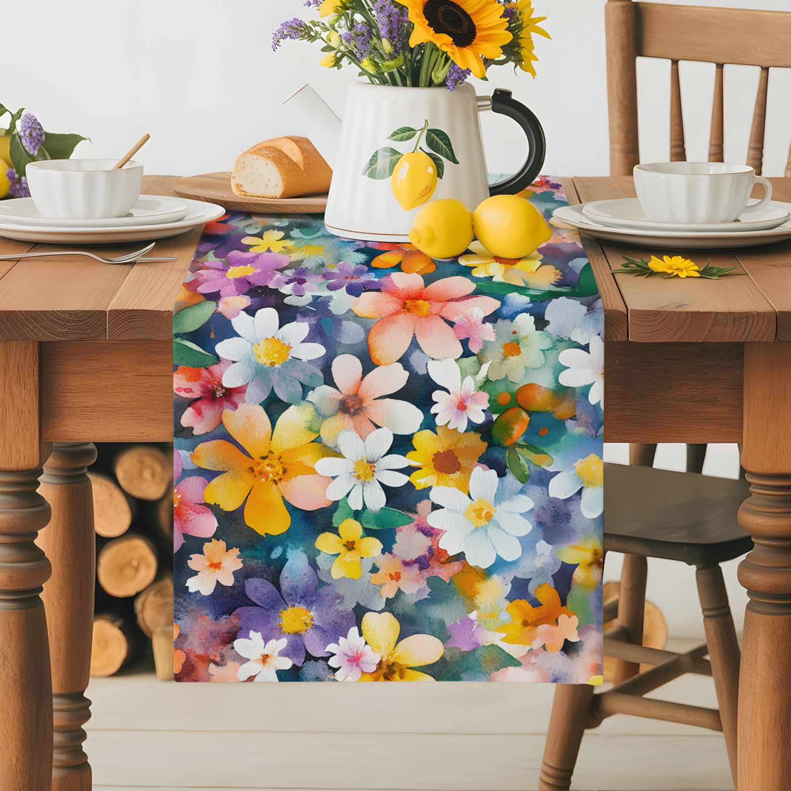 Pastoral Wild Flowers Table Runners 13x36 Inches Long Linen Burlap ...