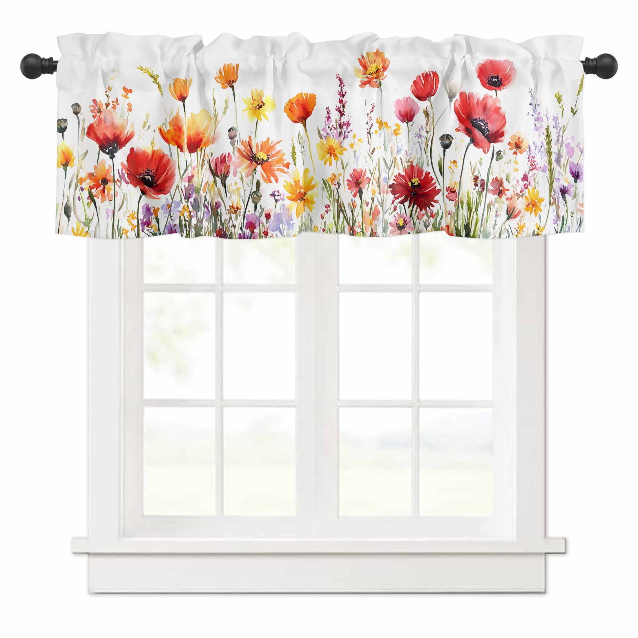 Pastoral Wild Flowers Valances for Windows Floral Plants Leaves ...