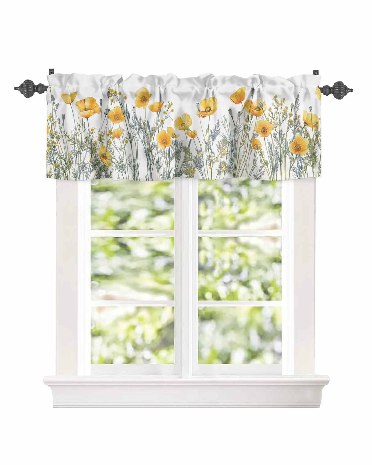 Pastoral Yellow Blossom Floral Window Valances for Kitchen,Rod Pocket ...