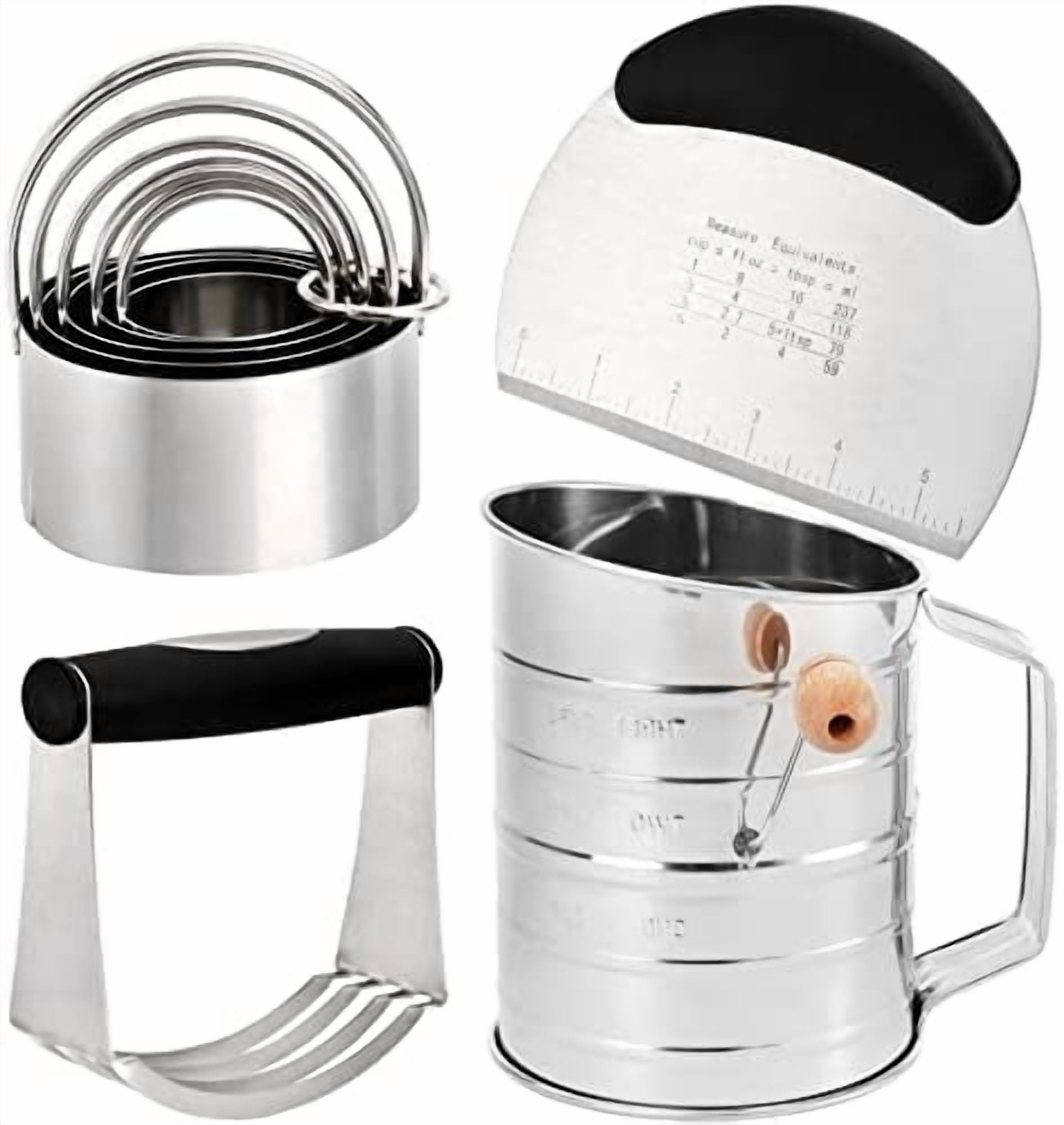 Pastry Cutter, Dough Blender, 3 Cup Flour Sifter and Biscuit Cutter, 8 ...