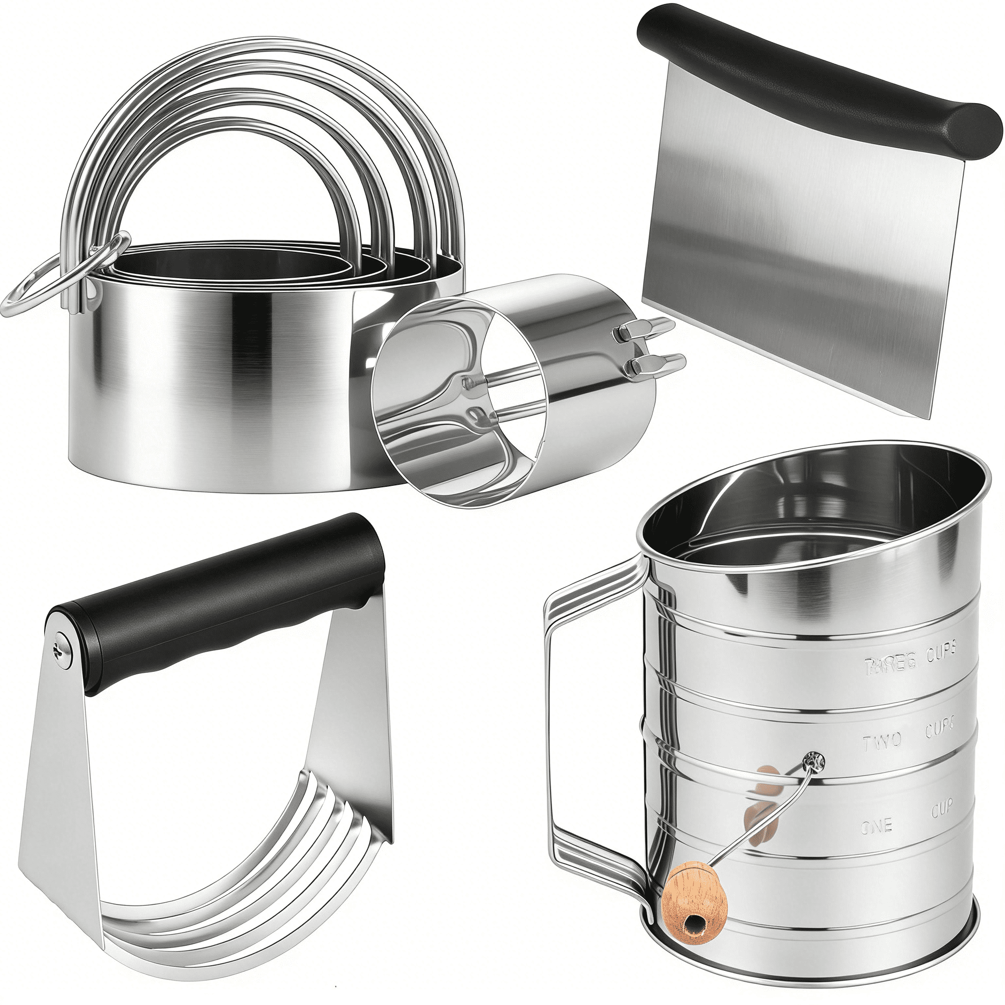 FYJUCPA Pastry Cutter, Dough Blender, 3 Cup Flour Sifter and Biscuit ...