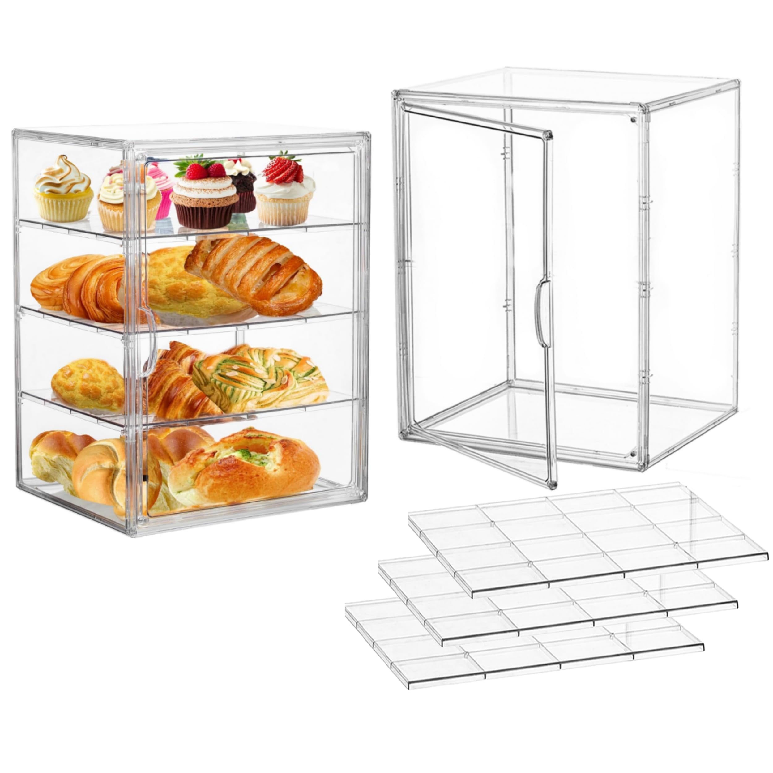 Pastry Display Case,2 Pack 4 Layers Adjustable Clear Bread Box for ...