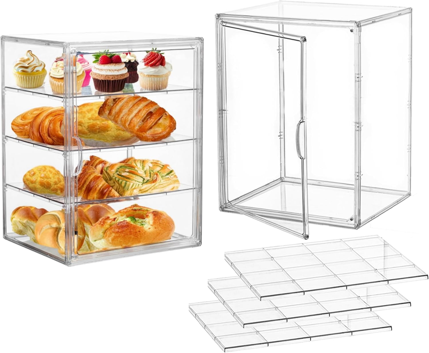 Pastry Display Case,2 Pack 4 Layers Adjustable Clear Bread Box for ...