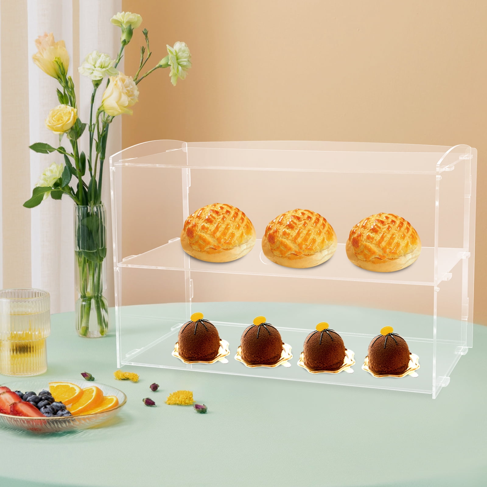 Pastry Display Case, 2-Tier Countertop Acrylic Dust-Proof Cakes Donuts ...
