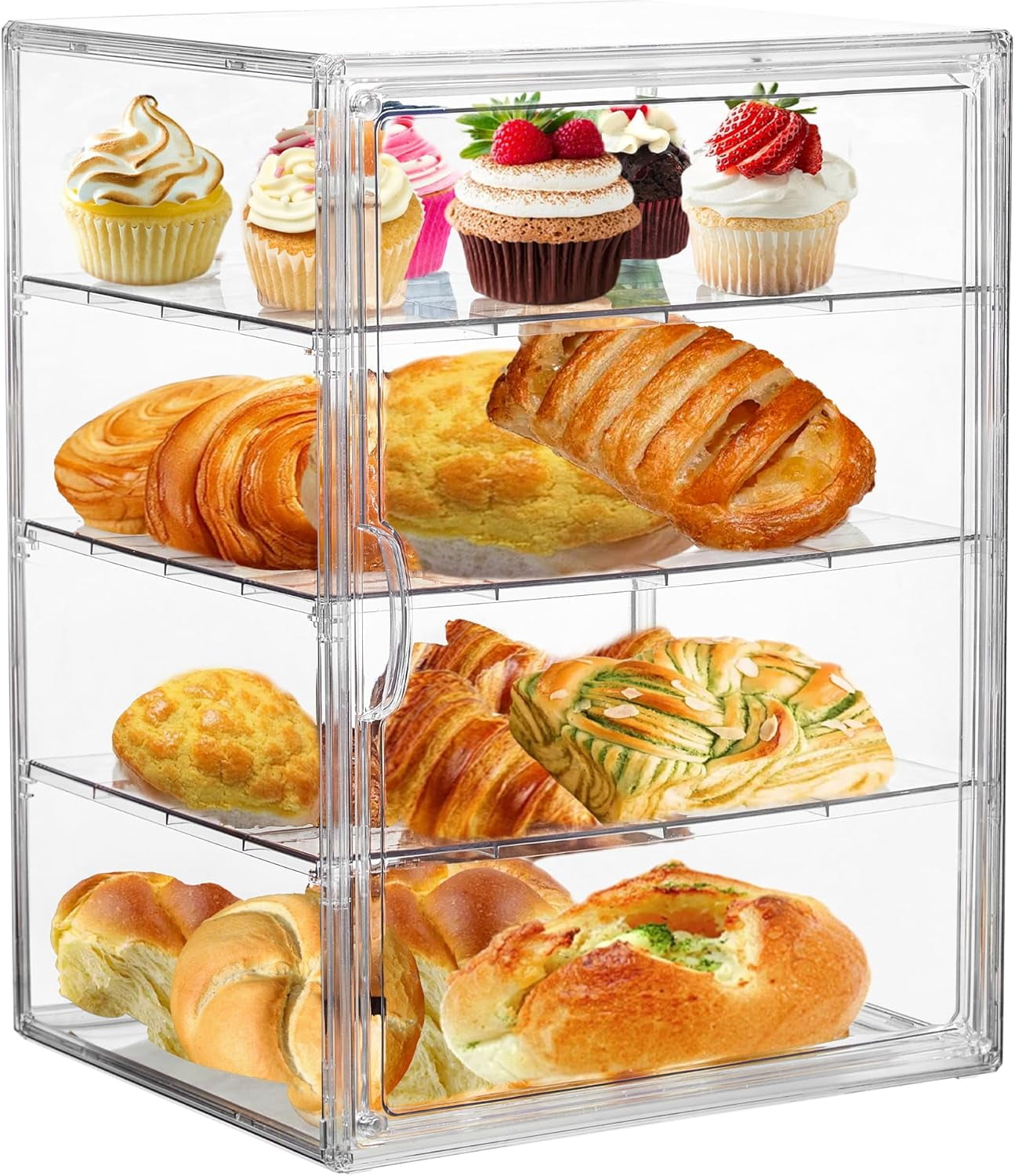 Pastry Display Case,4 Layers Adjustable Clear Bread Box for Kitchen ...