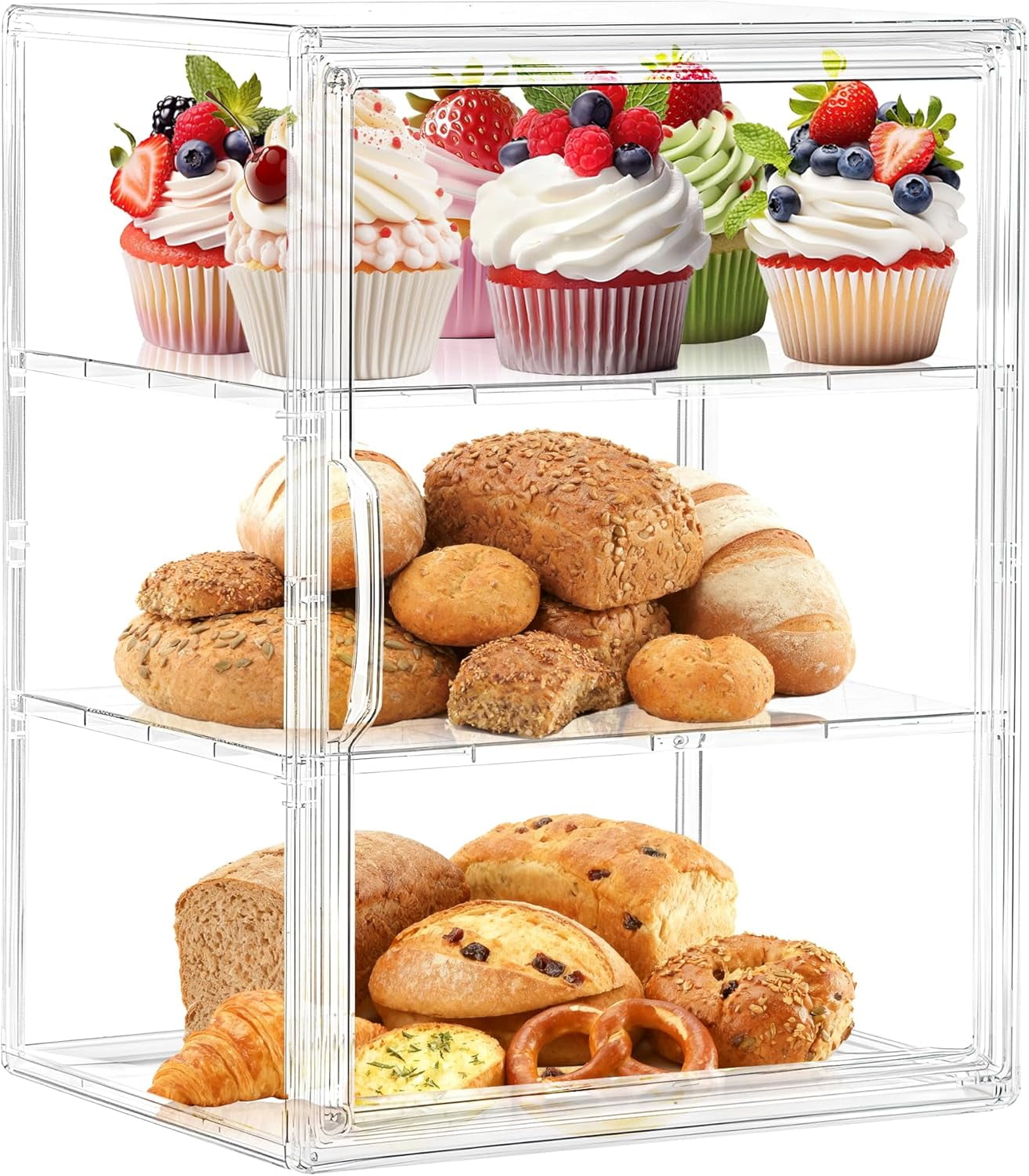 Pastry Display Case,Bread Box for Kitchen Countertop,3 Layers ...