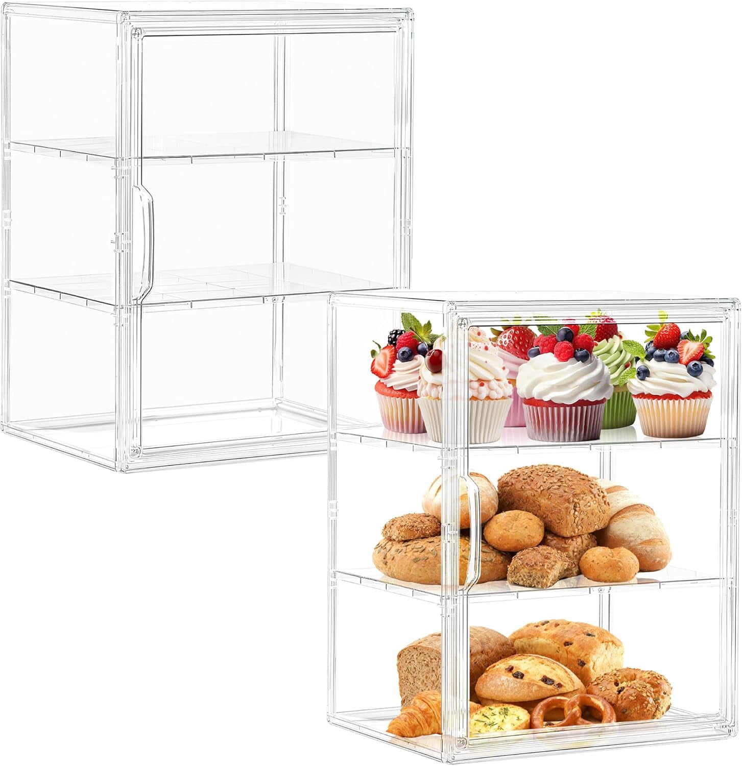 Pastry Display Case Bread Box for Kitchen Layers Adjustable Clear Bread ...