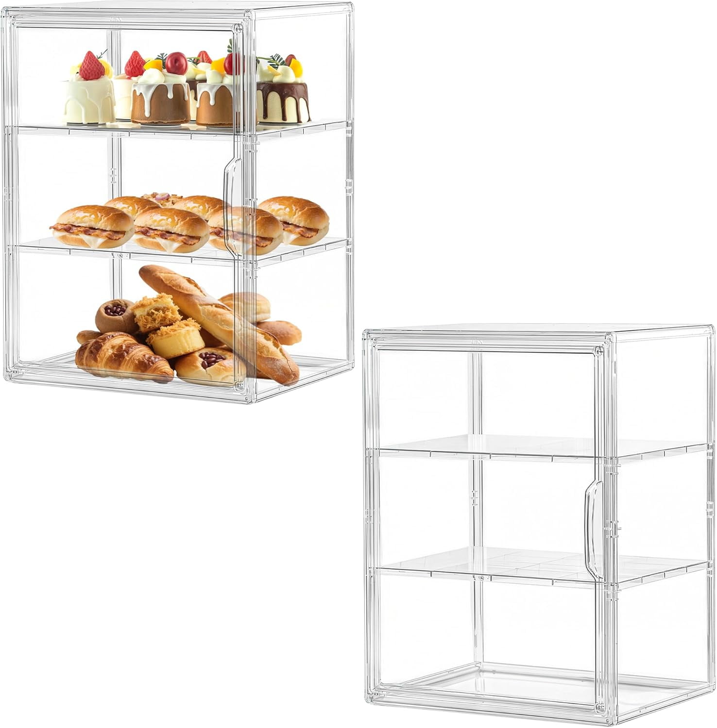 Pastry Display Case, Large Bread Box for Kitchen Countertop, 2 Pack 3 ...