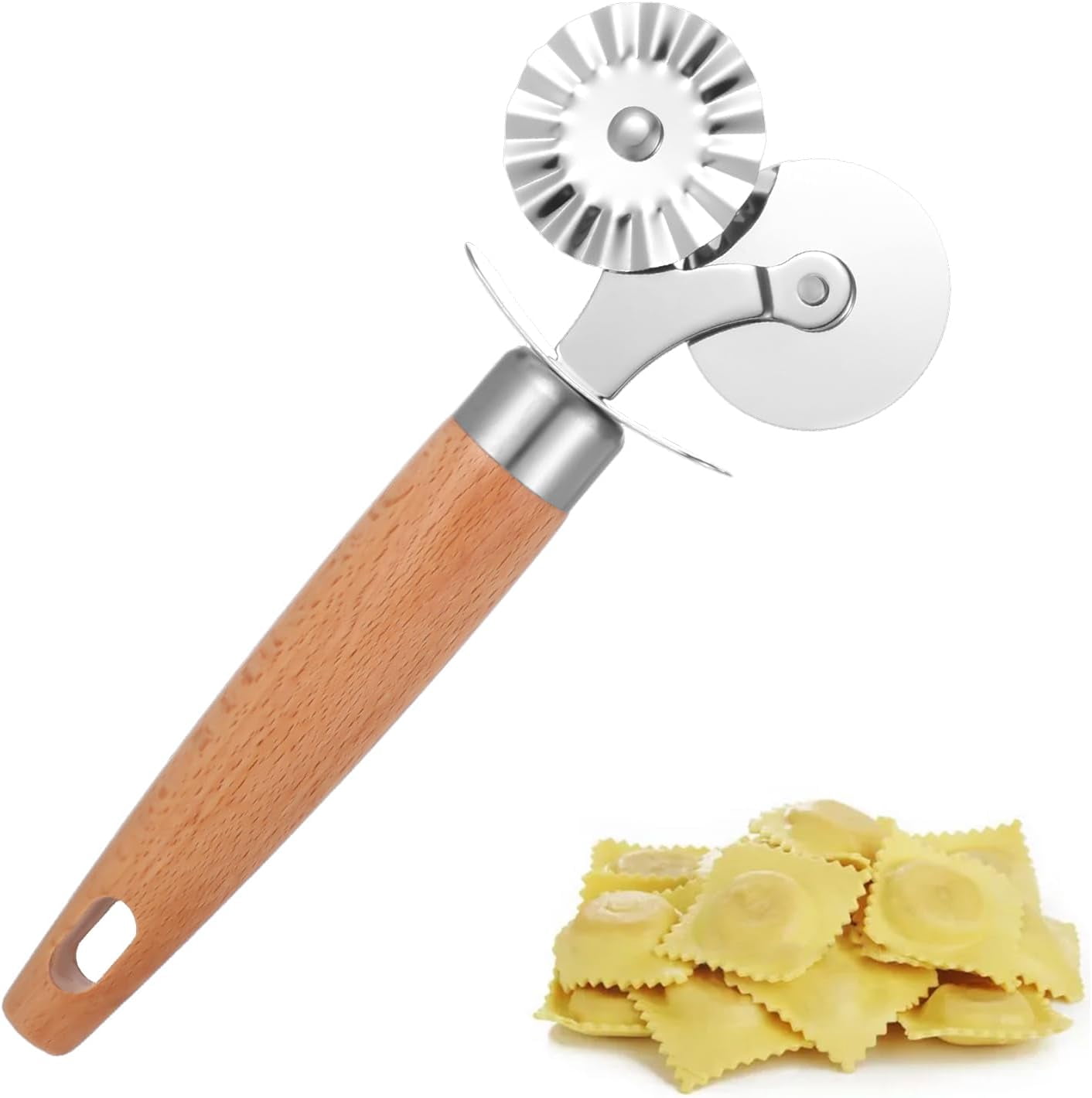 Pastry Double Cutter Wheel for Kitchen, Stainless Steel Pasta Cutter ...