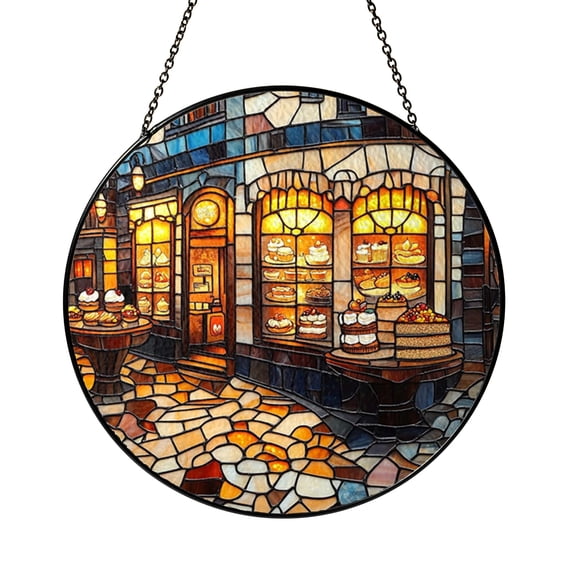 Pastry Shop Display Stained Glass Style Suncatcher Window Hanging ...