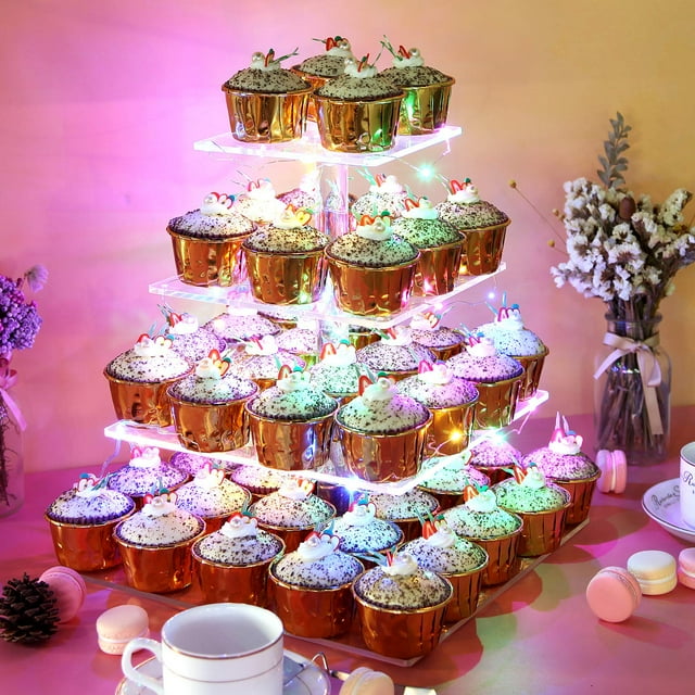 Pastry Stand 4 Tier Acrylic Cupcake Display Stand With Led String ...