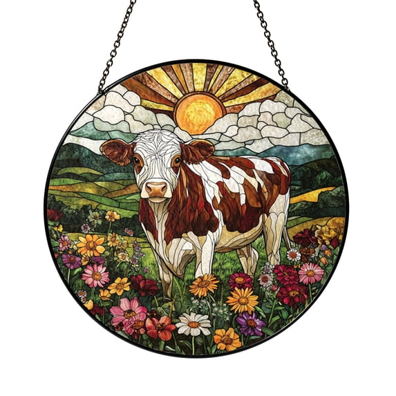 Pasture Cow Faux Stained Glass Window Hanging - Walmart.com