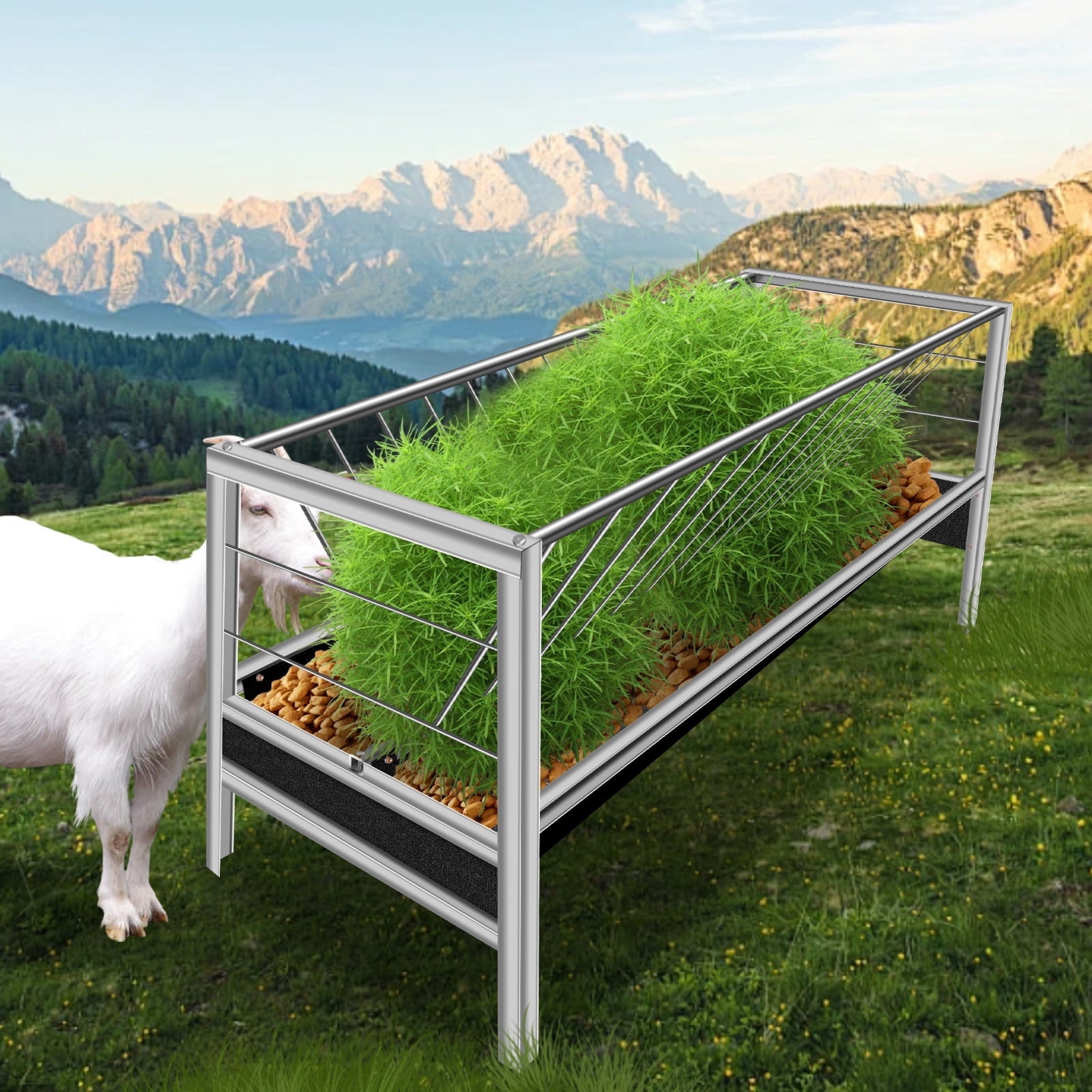Pasture Feeder & Livestock Goat Feeder, Heavy-Duty Goat Hay Feeder, 77 ...