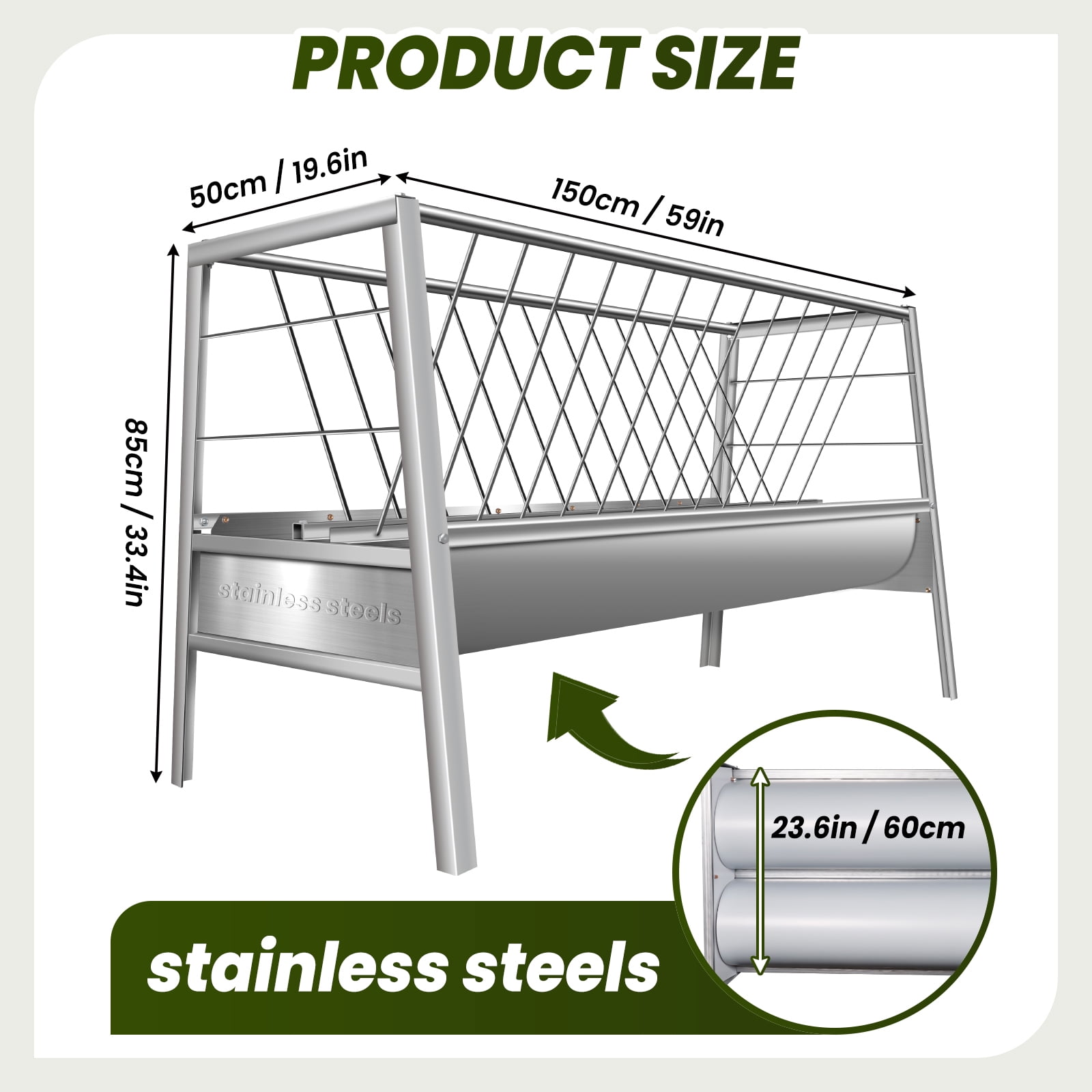 Pasture Feeder, Stainless Steel Frame Large Livestock Feeder, Goat Hay ...