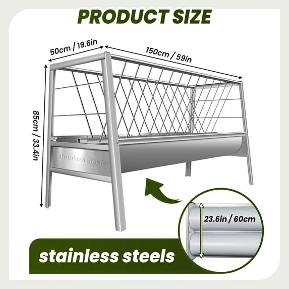 Pasture Feeder, Stainless Steel Frame Large Livestock Feeder, Goat Hay Feeder, Heavy-Duty Hay ...