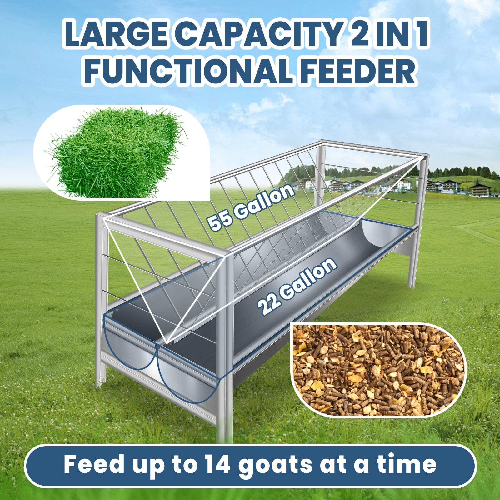 Pasture Feeder, Stainless Steel Frame Large Livestock Feeder, Goat Hay Feeder, Heavy-Duty Hay ...