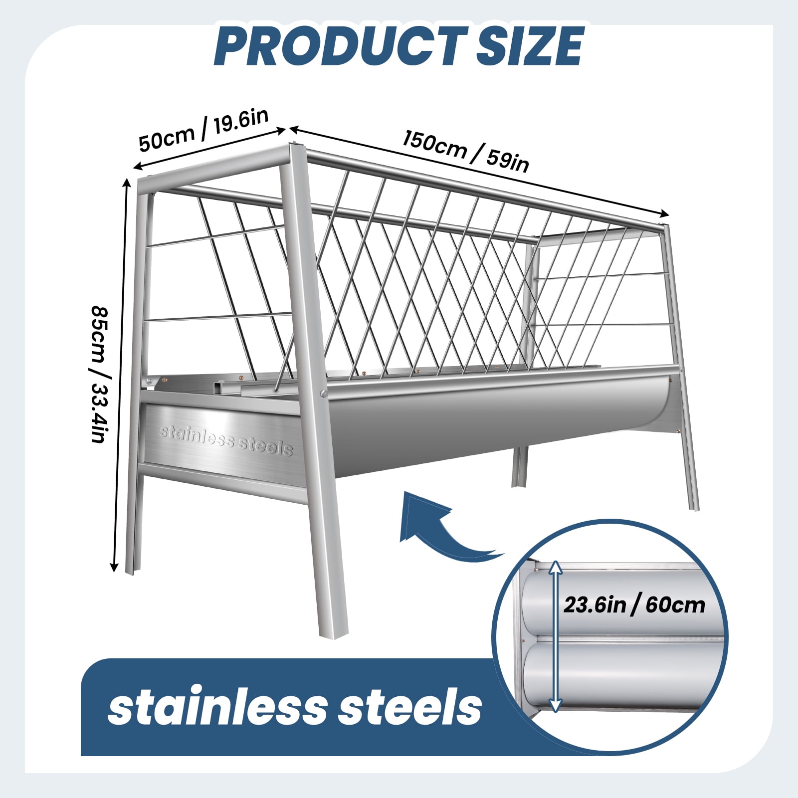Pasture Feeder, Stainless Steel Frame Large Livestock Feeder, Goat Hay Feeder, Heavy-Duty Hay ...