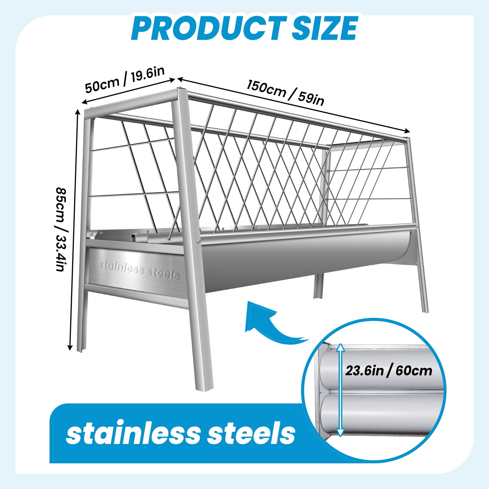 Pasture Feeder, Stainless Steel Frame Large Livestock Feeder, Goat Hay ...