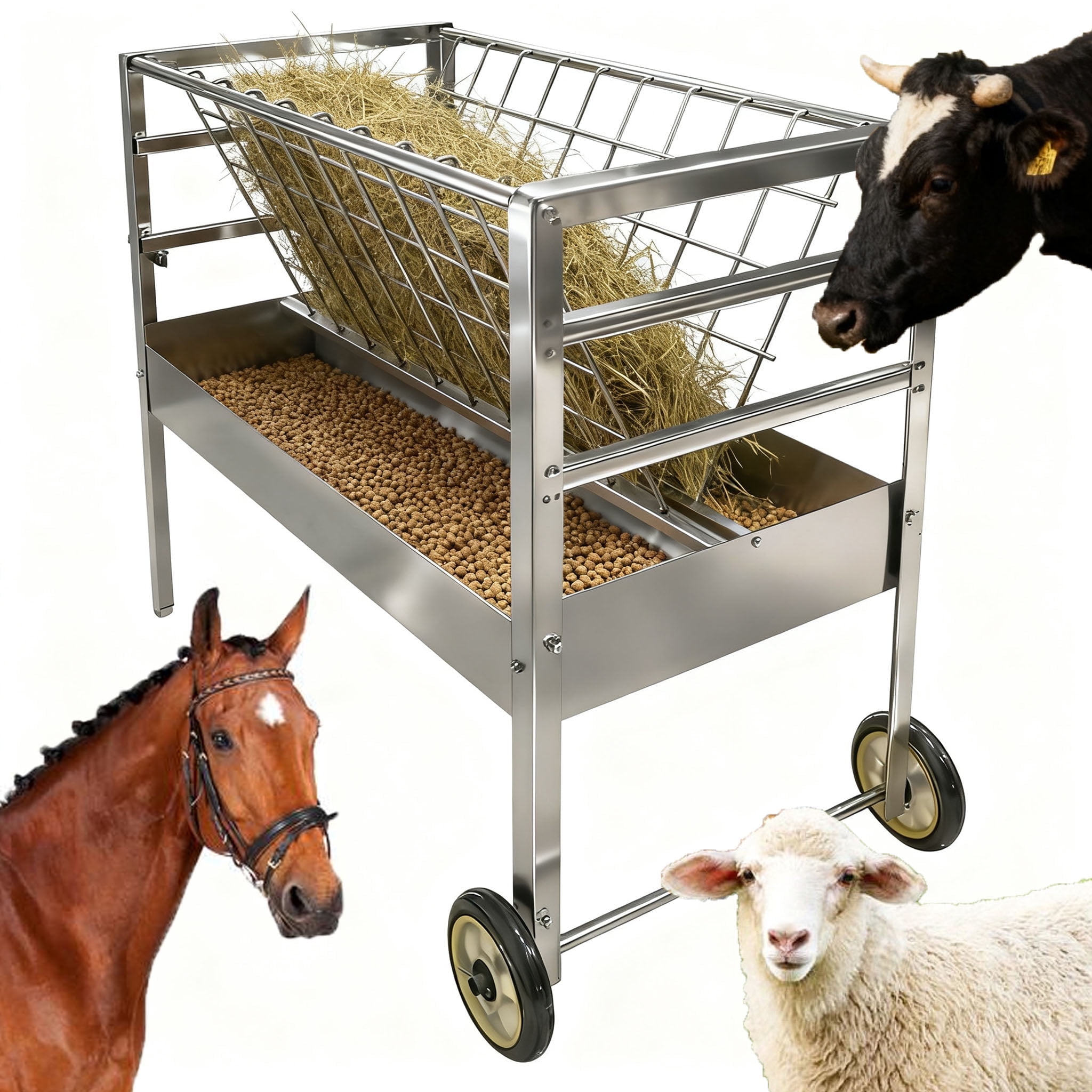 Pasture Feeder with Wheels, 2-in-1 Hay Feeder Goat, Heavy Duty Goat ...