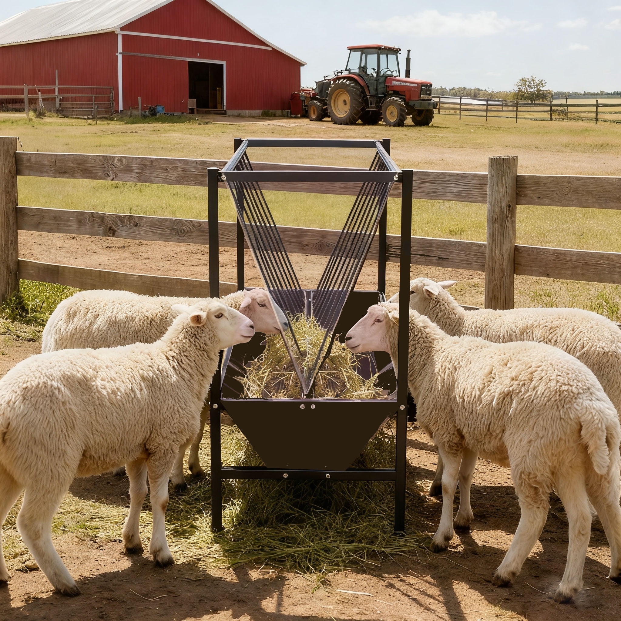 Pasture Hay Feeder 70 Gallon, 2-in-1 Livestock Feeding Trough with 25 ...