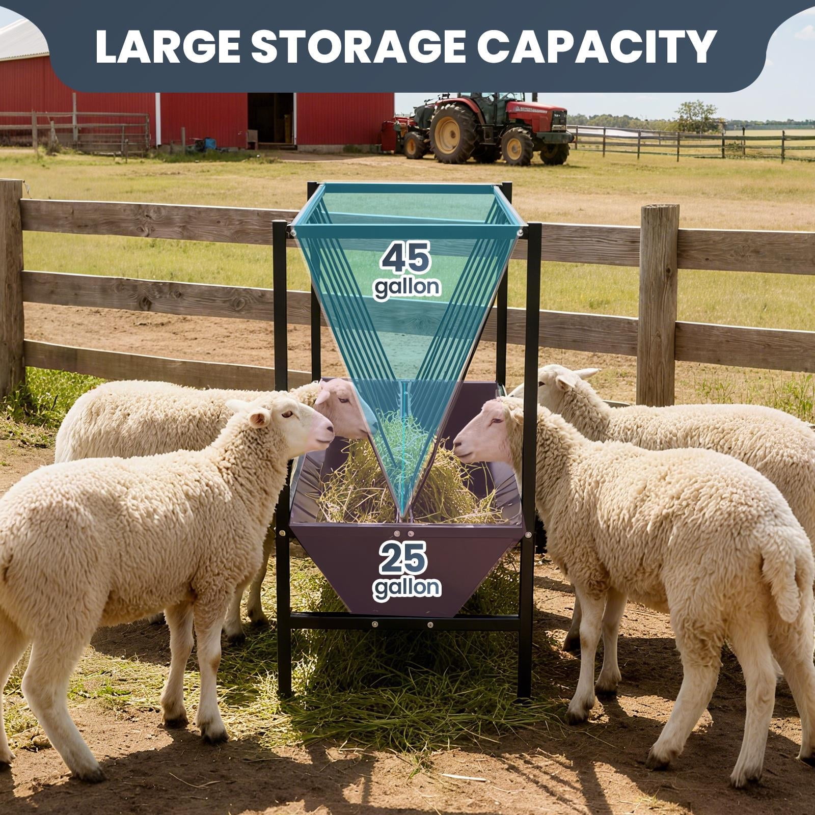 Pasture Hay Feeder 70 Gallon, Galvanized Metal Goat Hay Feeder with 25 ...