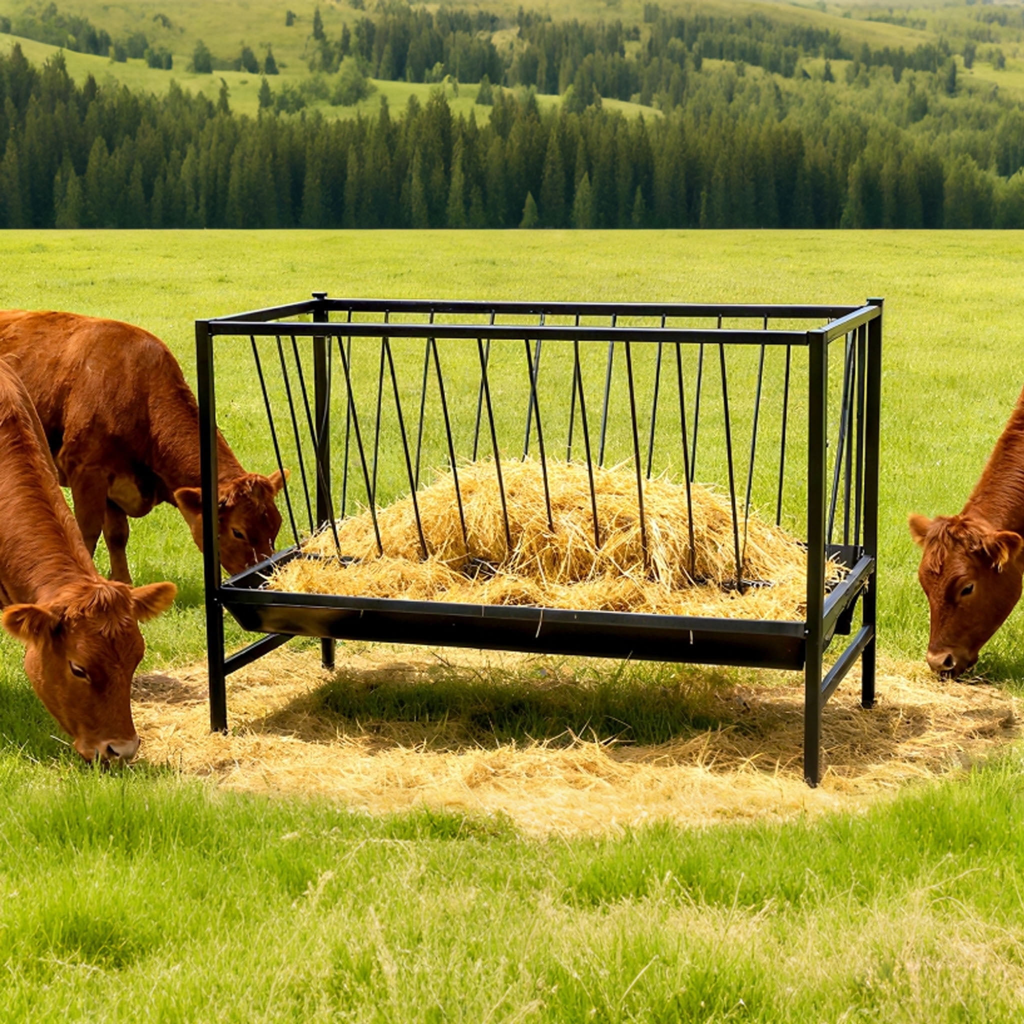 Pasture Hay Feeder 70 Gallon, Heavy Duty Hay Grain Livestock Feeder ...