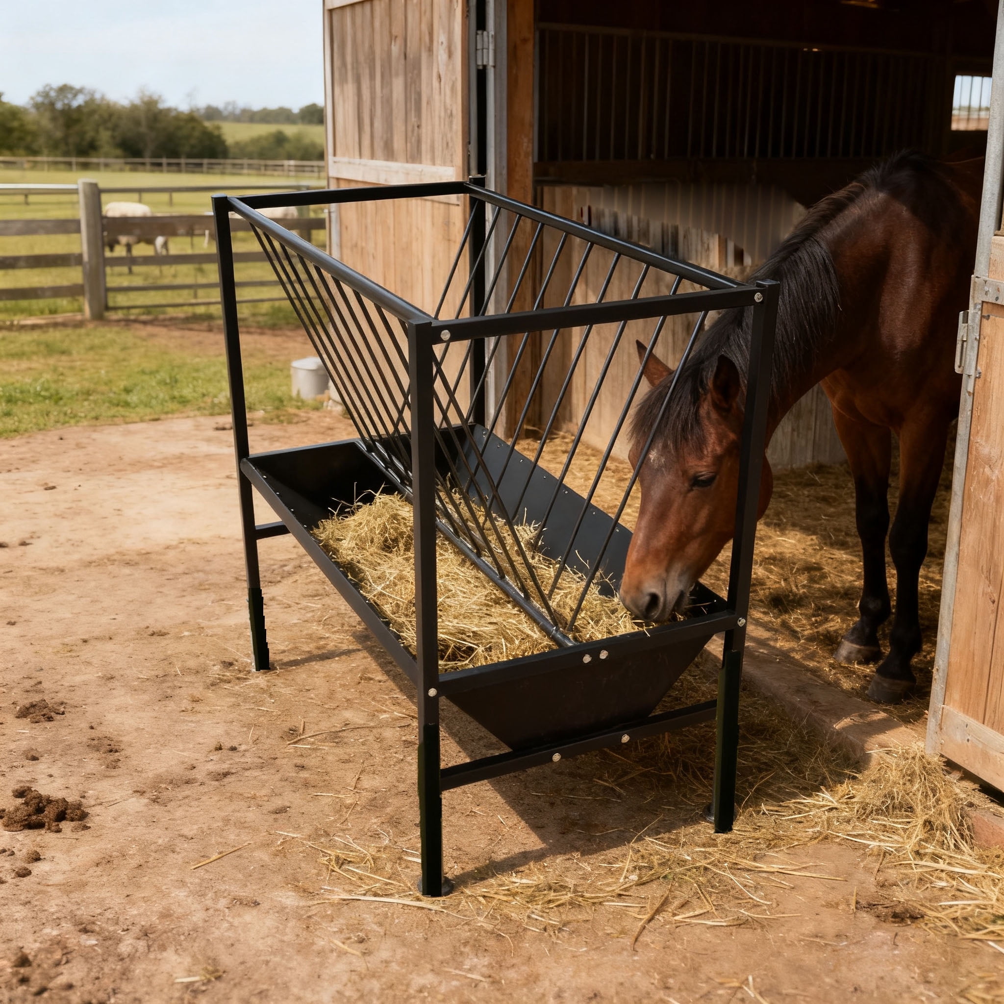 Pasture Hay Feeder 70 Gallon, Heavy Duty Livestock 2 in 1 Hay and Grain ...