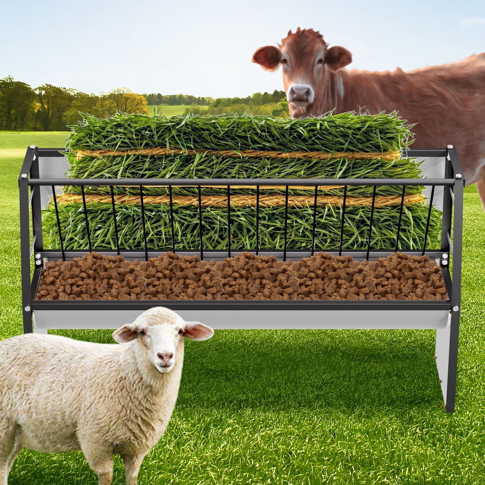 Pasture Hay Rack, 35+25 Gallon Sections, Rust Proof, Animal Pasture ...