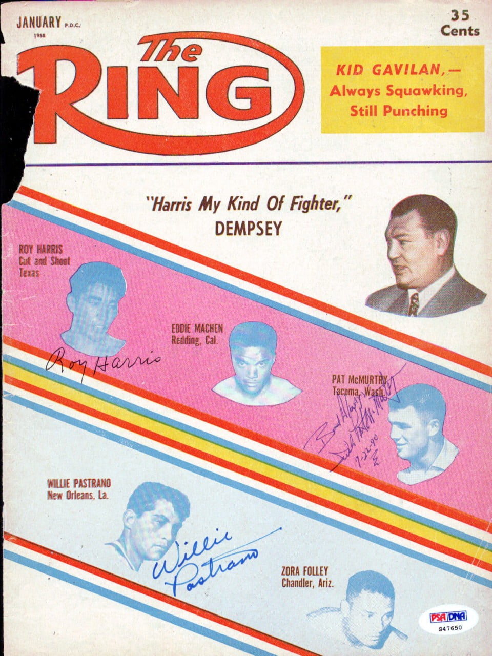 Pat McMurtry, Roy Harris & Willie Pastrano Autographed The Ring Magazine Cover PSA/DNA #S47650 ...
