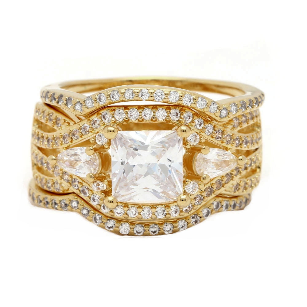 Pat Wedding Ring Set for Women 3pc Cz Gold Pl Engagement Matching Bands ...
