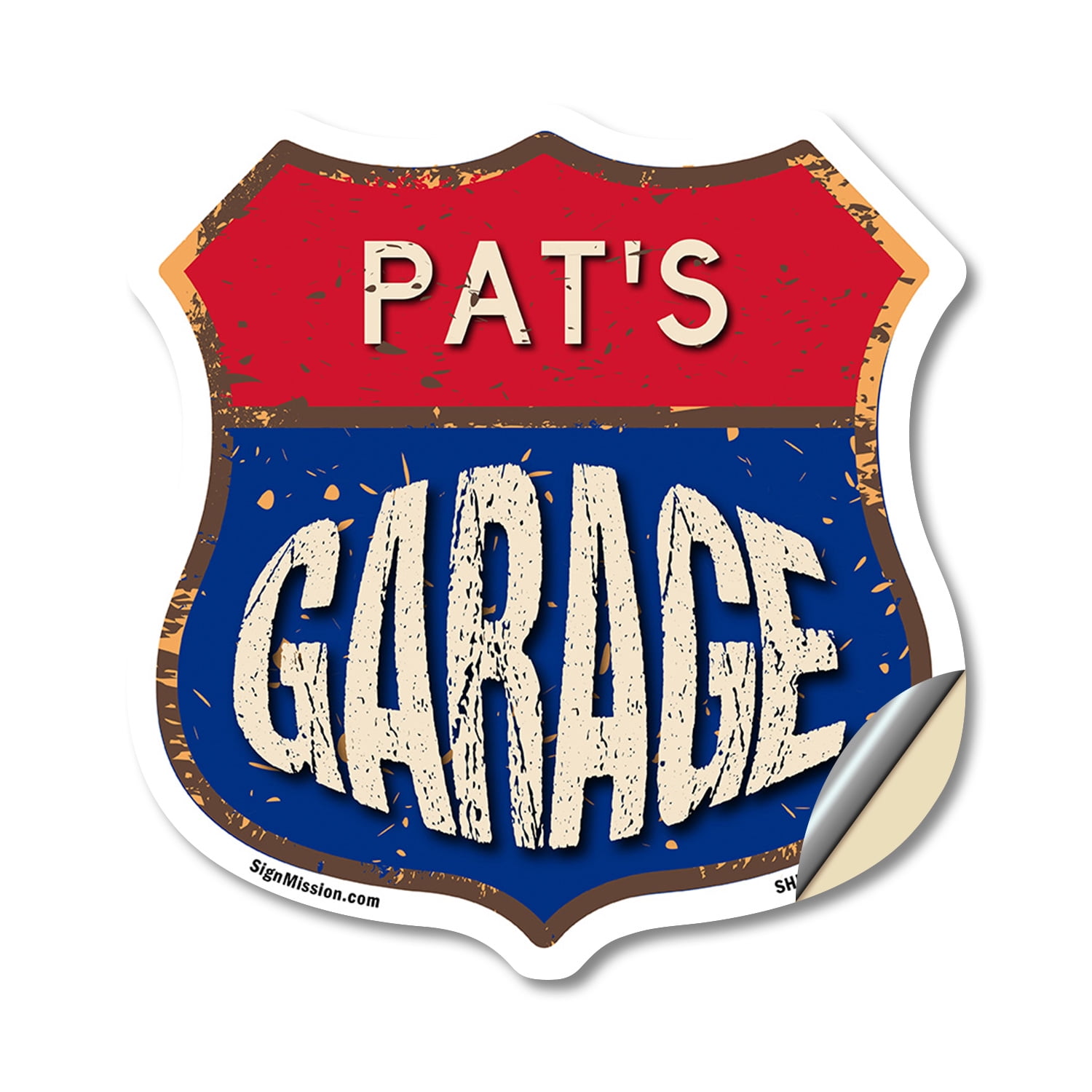 Pat's Garage 18 inch X 18 inch Shield Shaped Heavy Duty 3.2 mil Vinyl ...